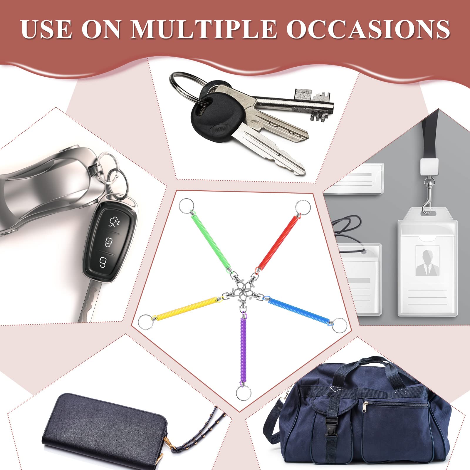 Meanplan 35 Pcs Retractable Coil Spring Keychain Spiral Wrist Cord Keychain Holder Metal Lobster Clasp for Wallet(Black)
