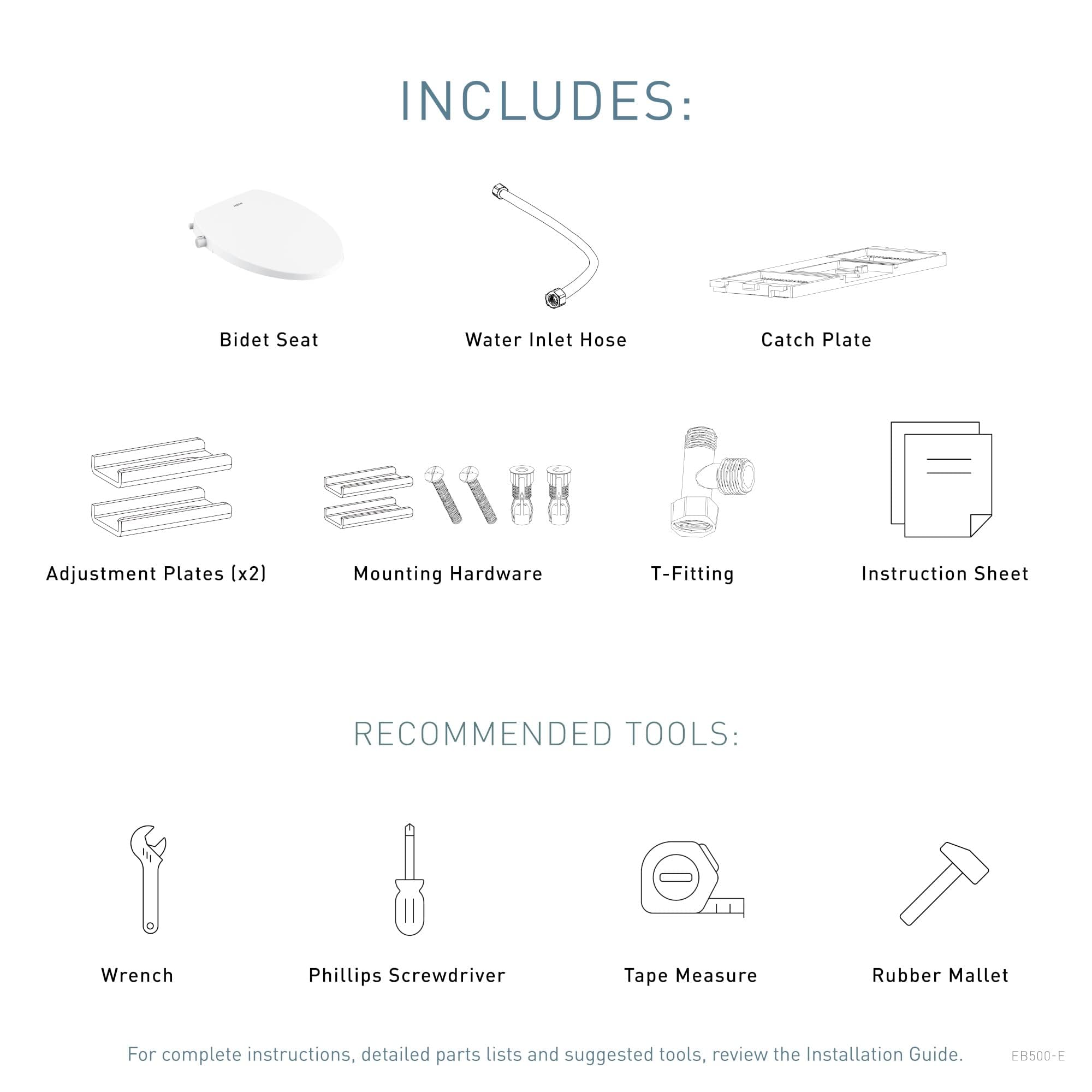 Moen EB500-E 2-Series Standard Non-Electronic Bidet Toilet Elongated Seats, White