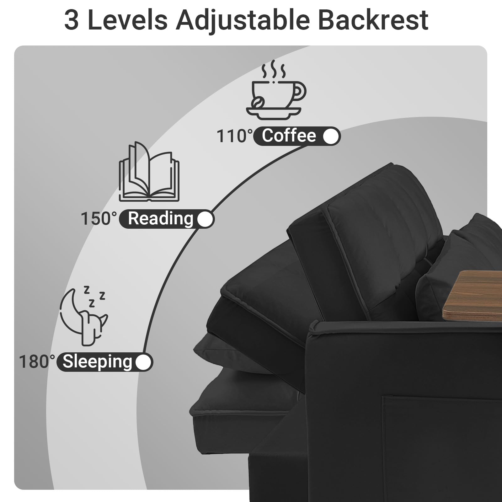 Rovibek 3 in 1 Convertible Sleeper Sofa Bed Loveseat Pull Out Couch Bed 55 Inch Velvet Futon Couch Lounge with Side Table, Reclining Backrest, Pillows, Pockets, Furniture for Living Room