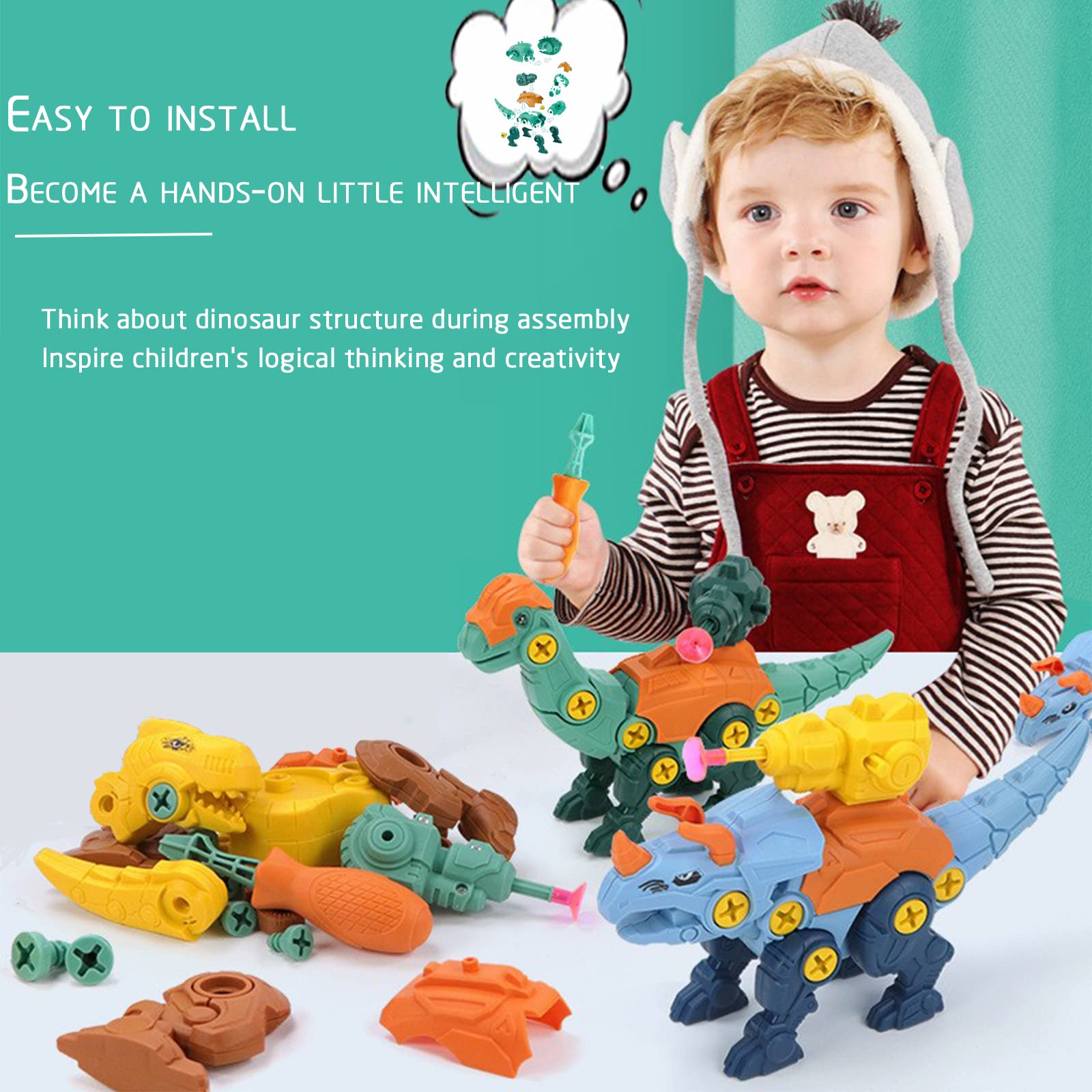 OriCraft Disassembly and Assembly of Dinosaur Toy, Educational Building Construction DIY Toys, Cool Ejection Function, Parent-Child Interactive, Birthday for Children and Youth（Triceratops）