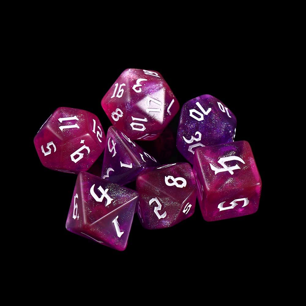 Polyhedral Dice Set,7-Die Two-Tone Dice D4 D6 D8 D10 D% D12 D20 Vintage Gothic Digit Role Playing Dice for Dungeons and Dragons(Rose + Purple)