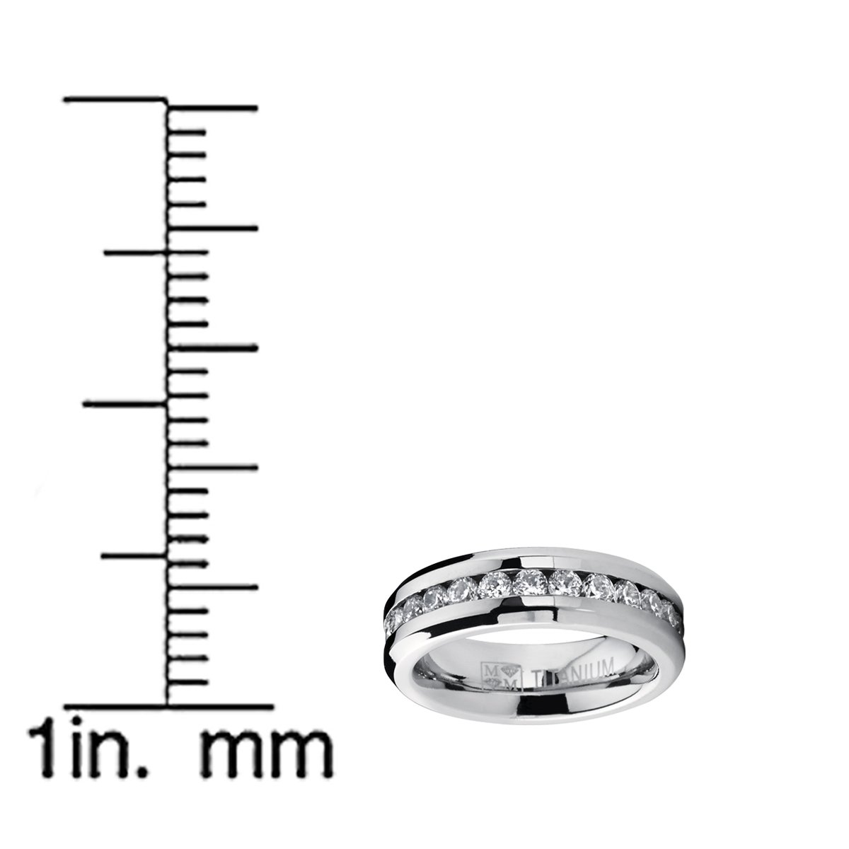 Metal Masters 6MM Black Womens Eternity Titanium Ring Wedding Band W/Black Cubic Zirconia