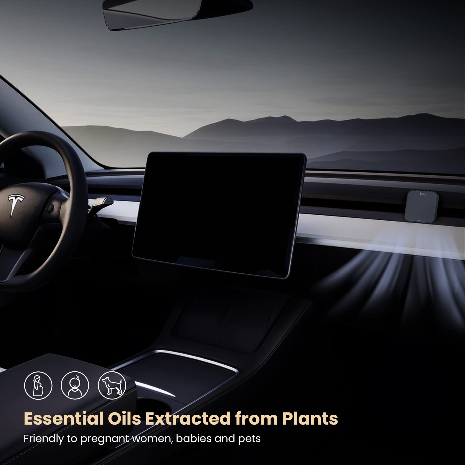 Jmey Car Air Fresheners Designed for Tesla Model 3/Model Y, 1x Scent Locket + 4x Scent Pods (2x Sea Breeze + 2x Mint)