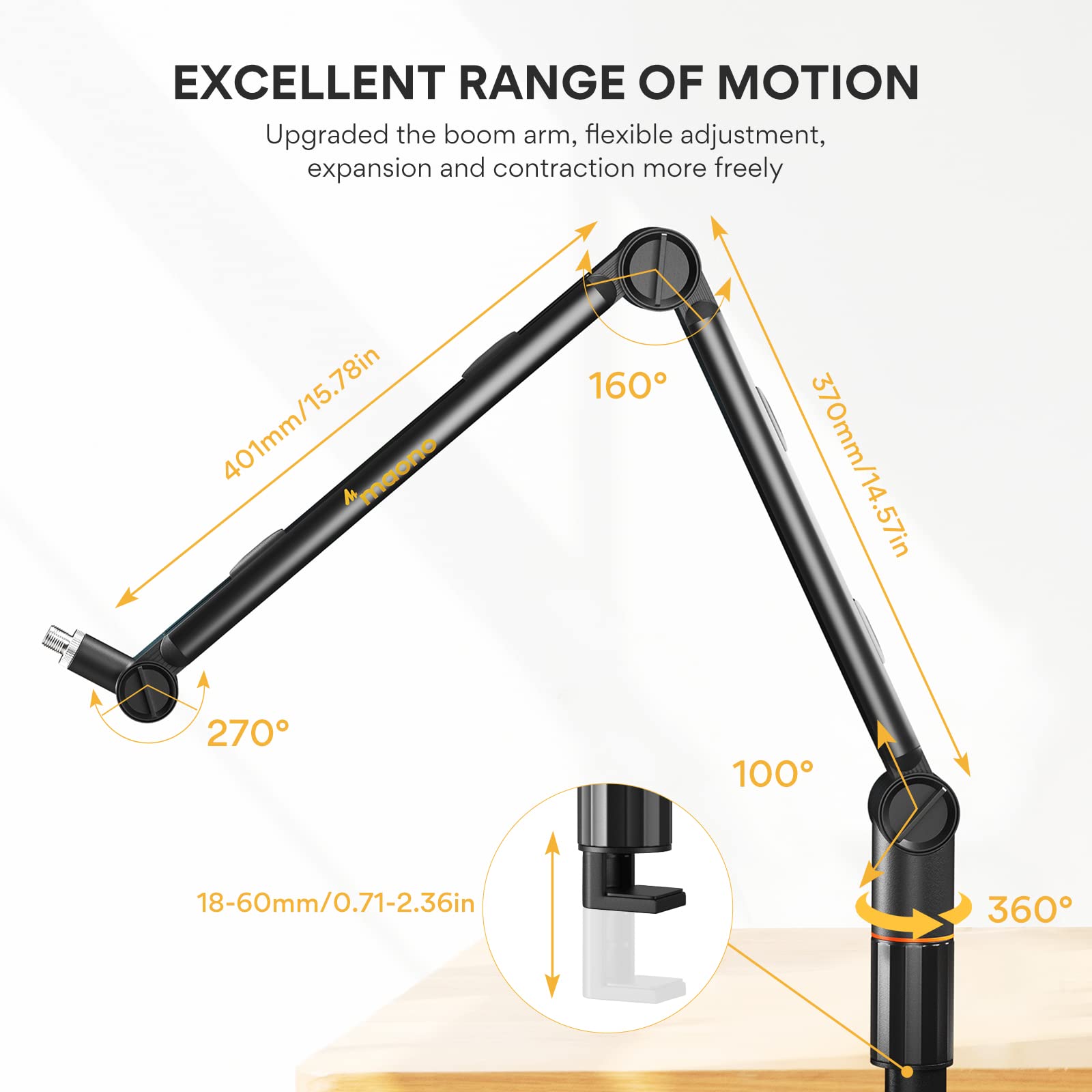 Maono Microphone Boom Arm, [ Sturdy & Stable] [Adjustable 360°]Rotatable Mic Boom Arm Stand with 3/8" to 5/8" Adapter, Heavy Duty Microphone Stand for Radio Studio, Podcast, Gaming (BA90)