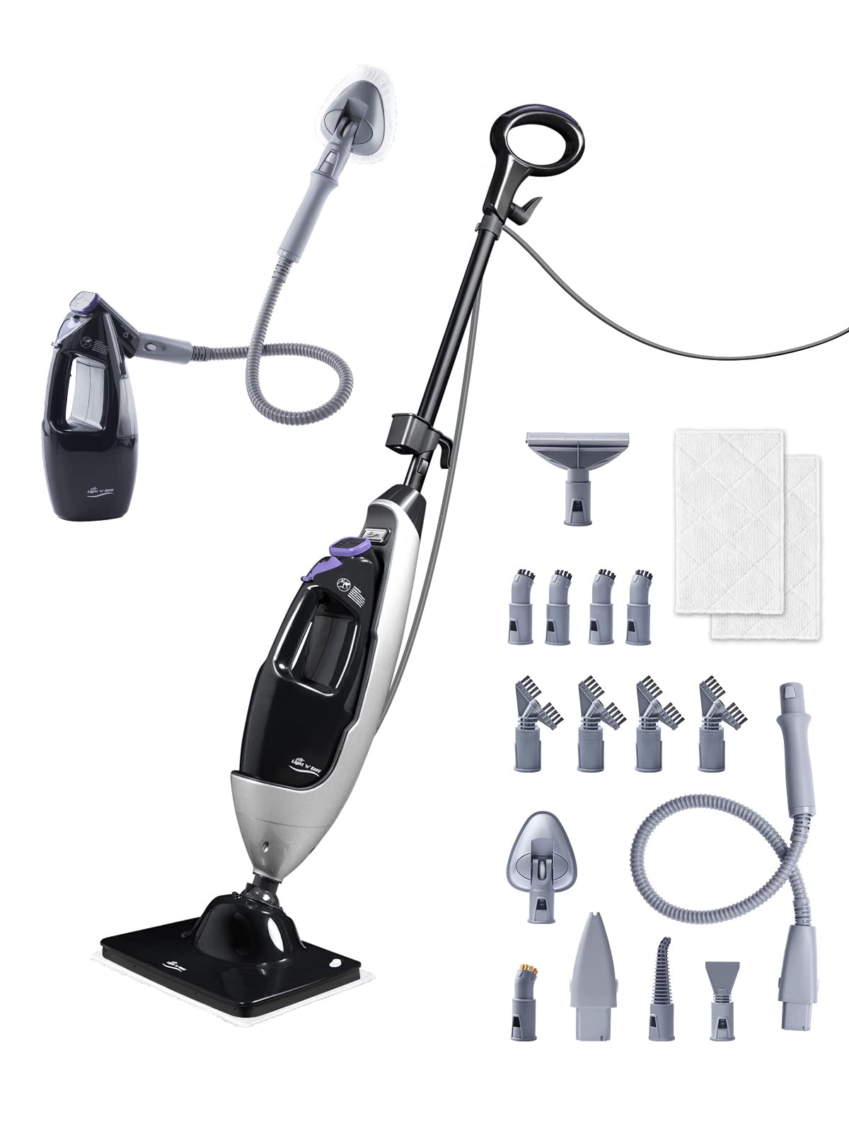 LIGHT 'N' EASY Steam Mop Cleaners 9-in-1 with Detachable Handheld Unit, Floor Steamer for Hardwood/Grout/Tile,Multi-Purpose Handheld Steam Cleaner for Indoor Use(7688ANB-2)
