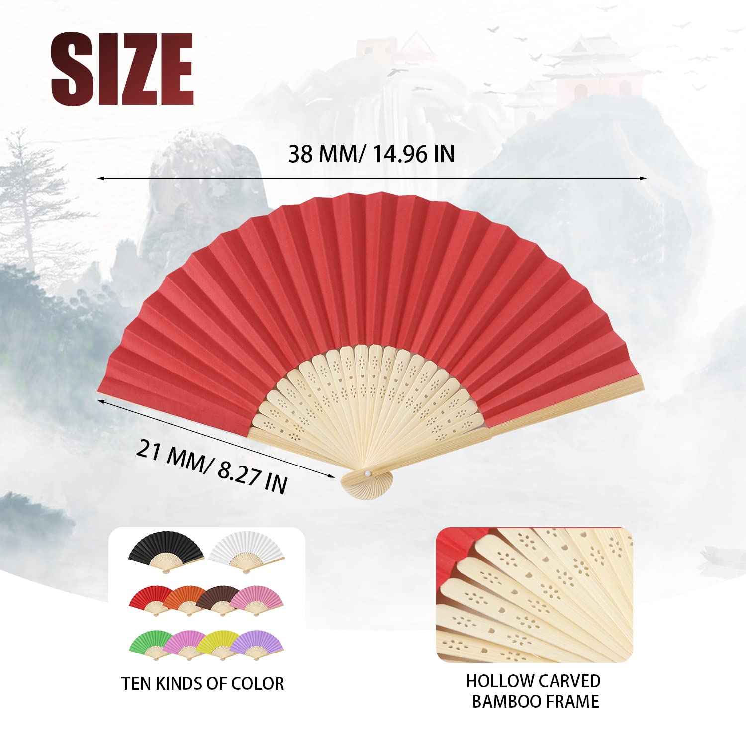 KINBOM 10pcs Folding Hand Fans for Women, Multicolor Folding Fans Hand Fan Foldable Bamboo Elegant Folding Fan with 10 Solid Colors for Daily Use Wedding Dance Party