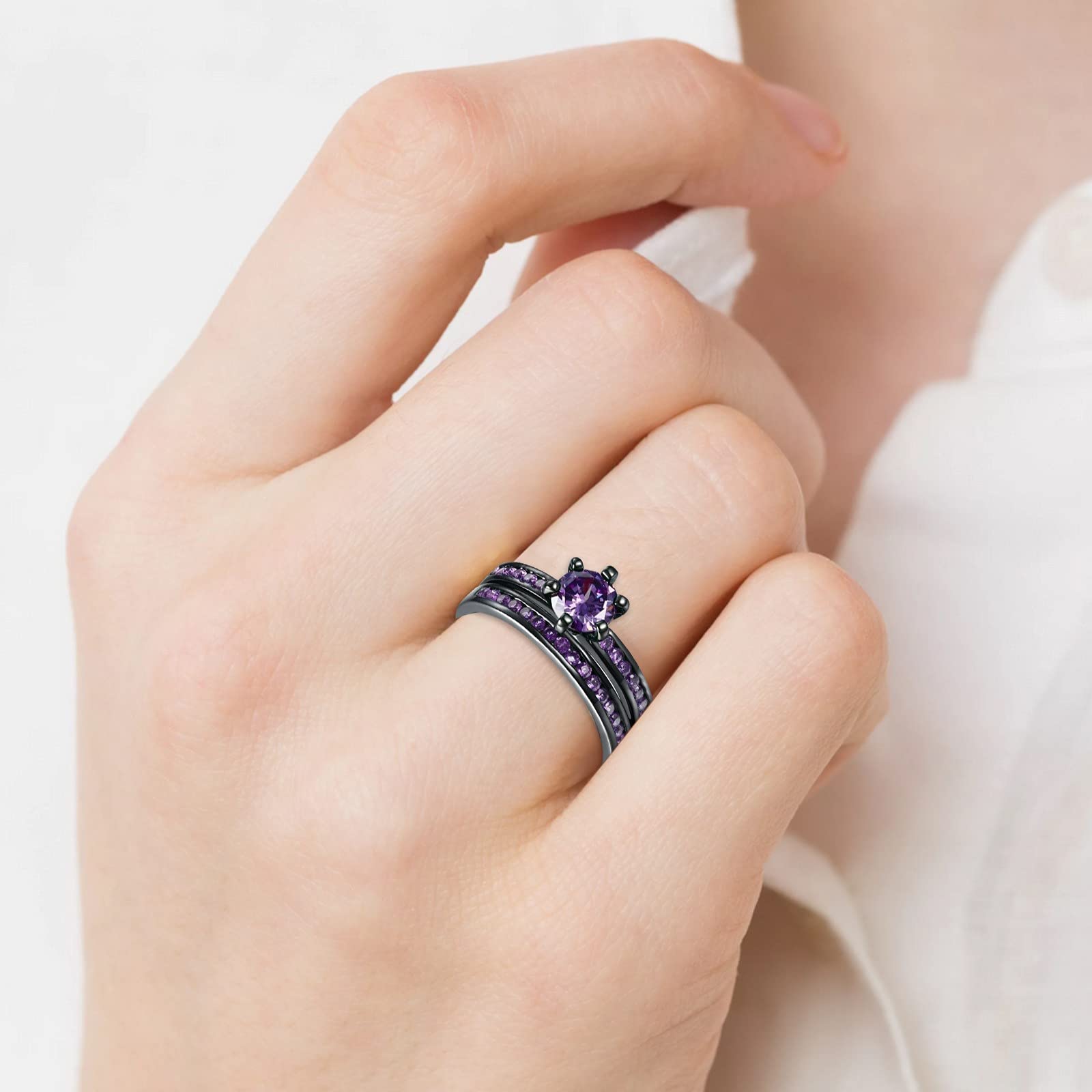 ManRiver 2PC Stackable Rings for Women - Zirconia Gemstone Rhinestone Studded Promise Rings Jewelry Gifts Size 5-12,Purple