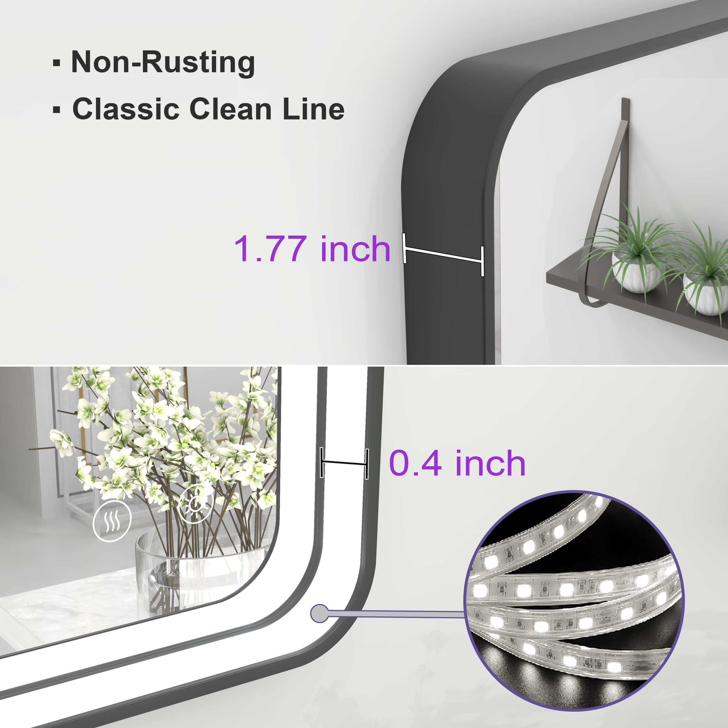 JSneijder 2-Piece(Frameless+Framed) Bathroom LED Mirror, 24x32 Inch, Wall Mounted Anti Fog Dimmable Lighted Mirror for Bedroom