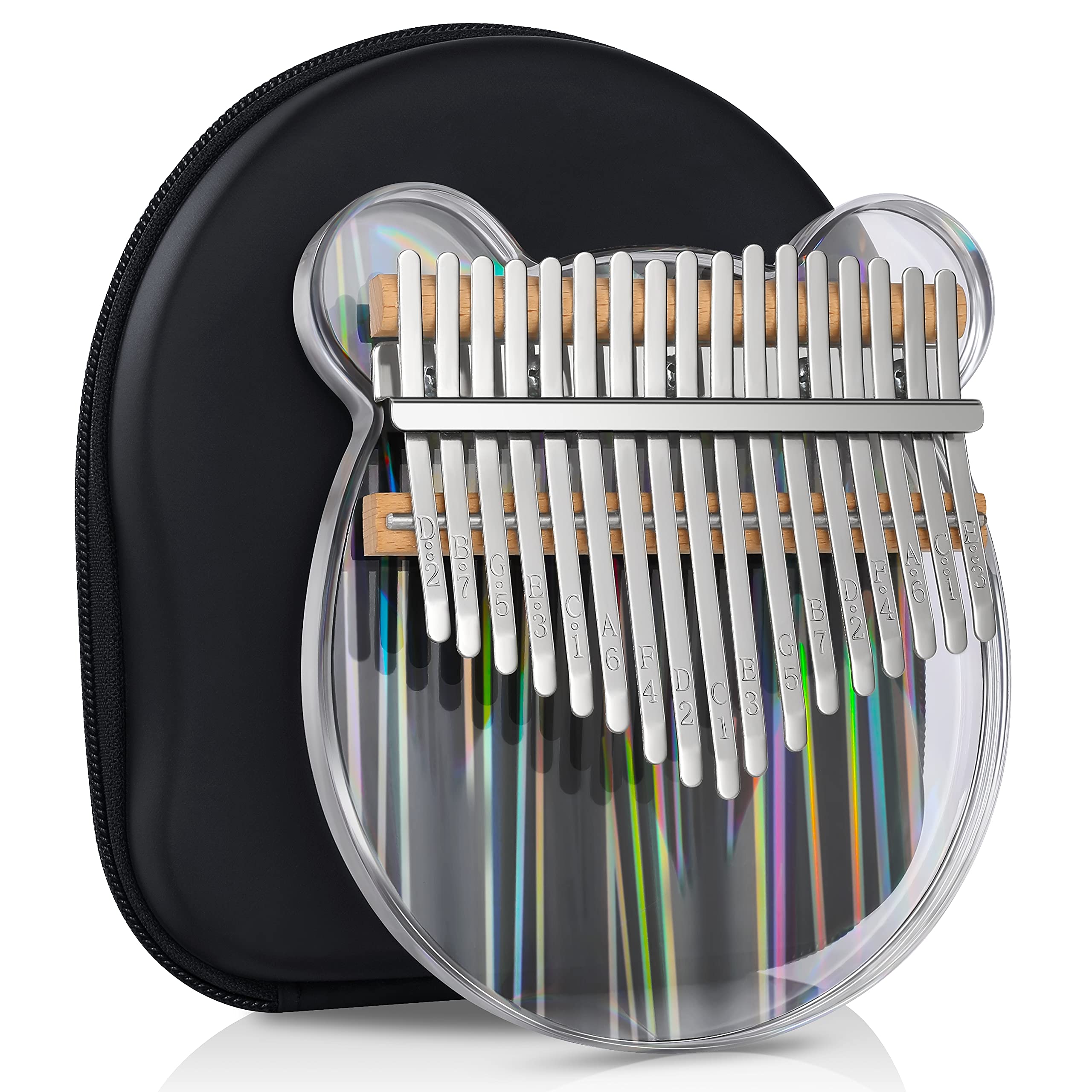 Kalimba Thumb Piano 17 Keys Rainbow Clear Musical Instruments, Mbira Finger Piano Gifts with Tune Hammer and Study Instruction for Kids and Adults Beginners