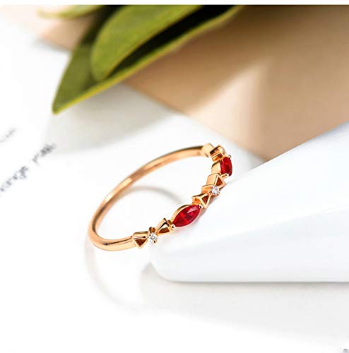 KnBoB Women Bow-Knot Round Shape 0.15ct Ruby Ring 18K Rose Gold Promise Wedding Engagement Bridal Anniversary Ring Size 8.5