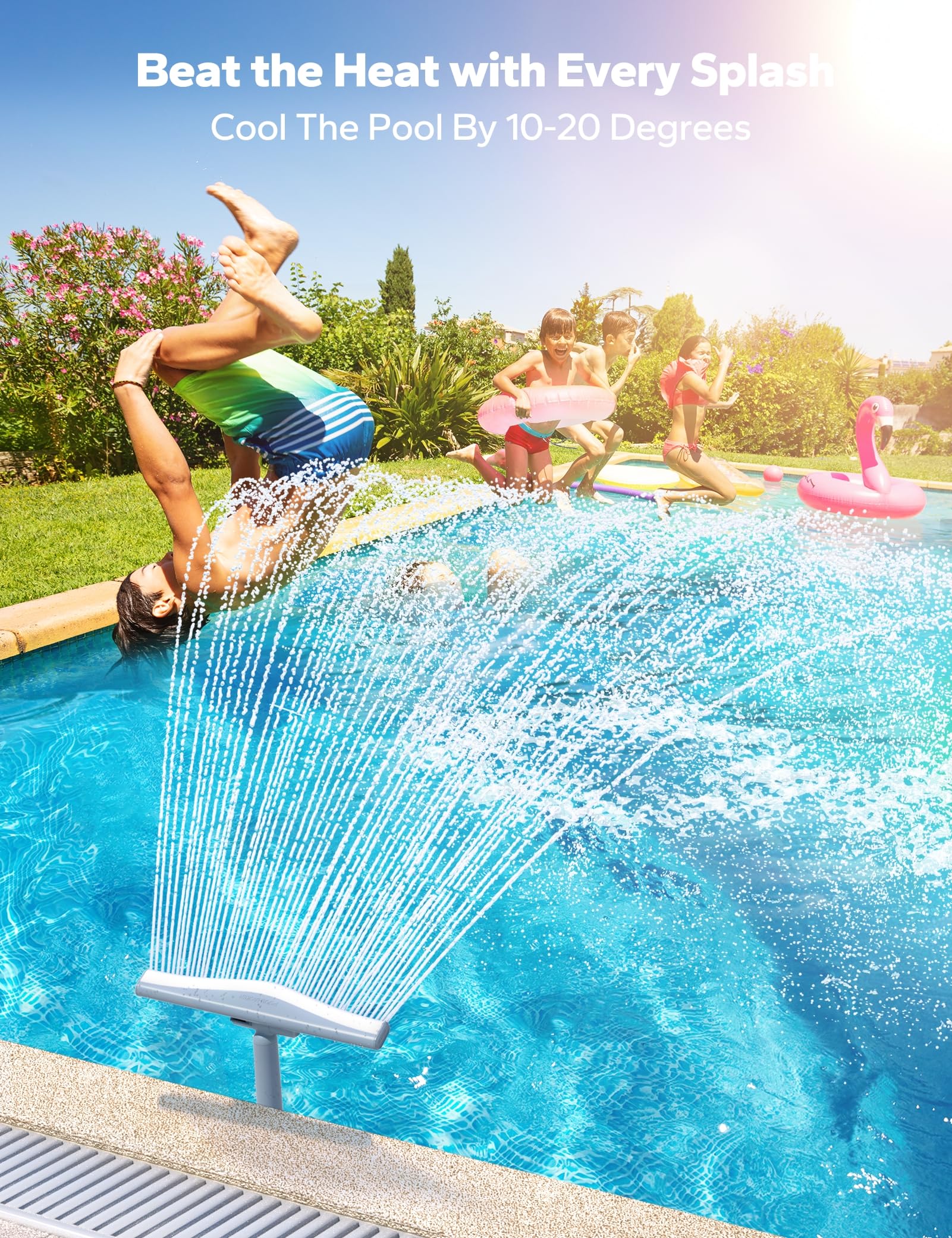 POOLHACKER Pool Fountains for Above and In-ground Pools, Adjustable Whale Tail Waterfall Wide Width Pool Sprinkler Fountain for Relaxation & Cooling 10-20 Degrees, Swimming Pool SPA Accessories