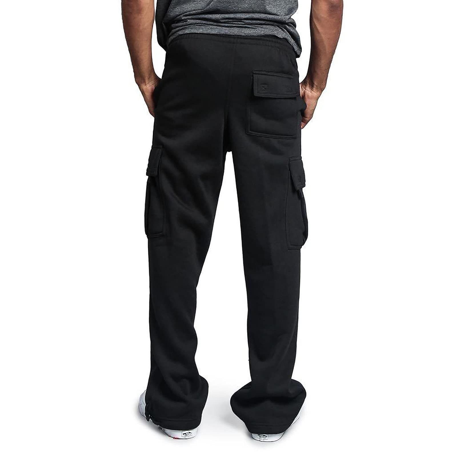 Men's Drawstring Sweatpants Elastic Waist Solid Color Loose Trousers with Pocket Athletic Cargo Casual Pants