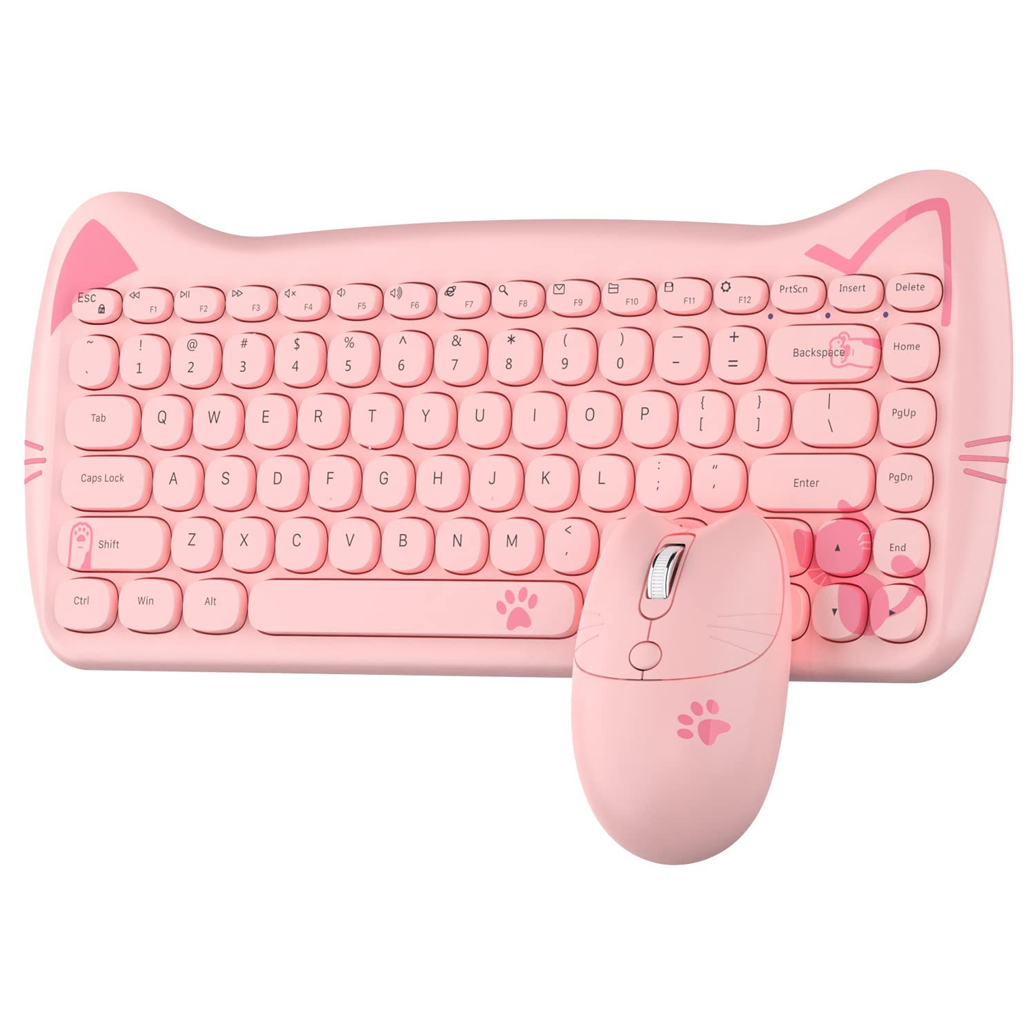 LexonElec Wireless Keyboard and Mouse,2.4GHz Wireless Retro Cute Cat Keyboard with 84 Key Mouse and Keyboard Combo,Cat Mouse with 3 Adjustable DPI for Mac PC Desktop Laptop(Pink)
