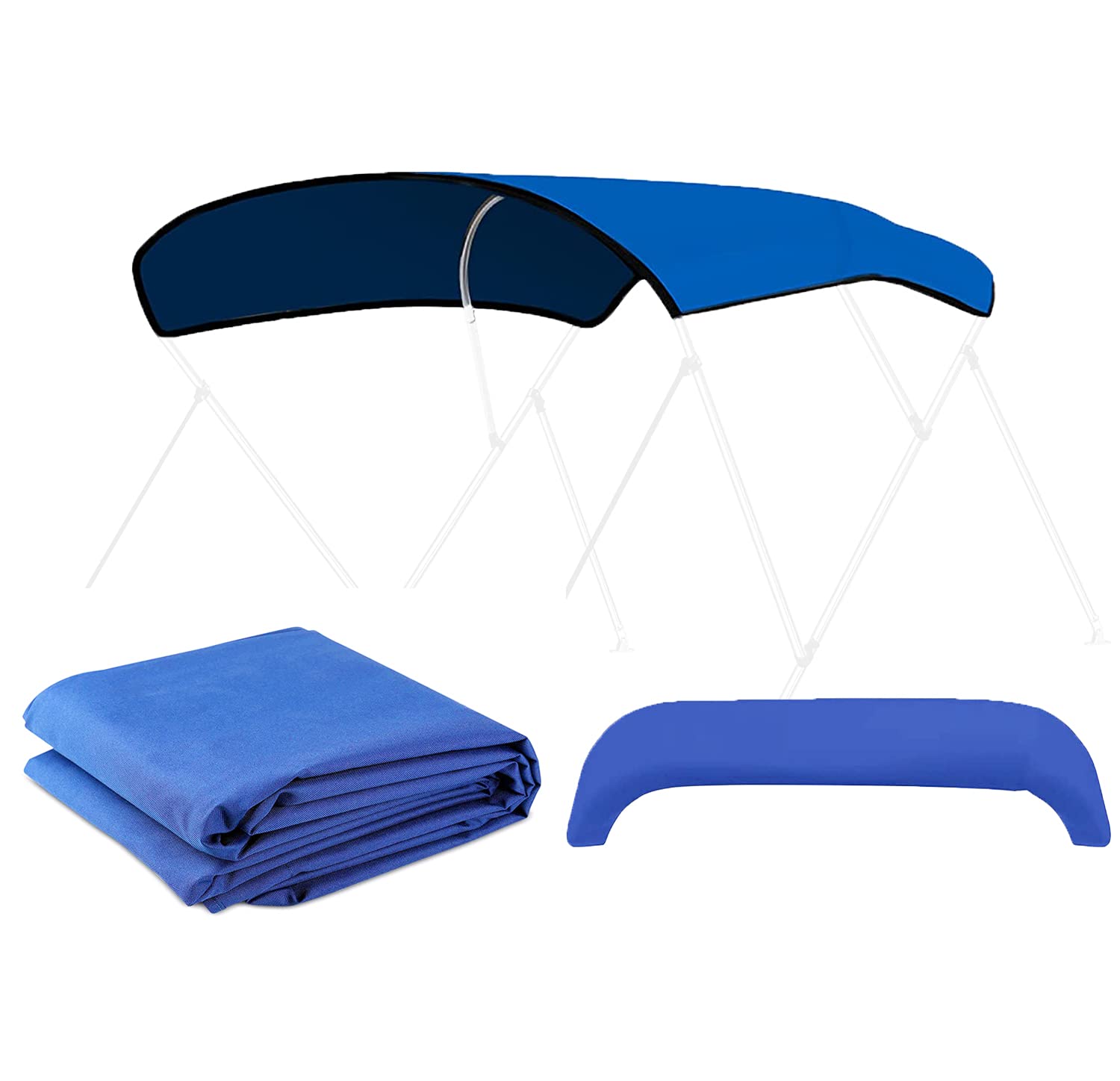 LIKE RAIN Bimini Top Fabric Replacement Canvas Canopy,3 Bow Bimini Top Cover for Boat with Storage Boot,600 D Anti-UV Waterproof Bimini Top Canopy Without Frame,Blue,6'x46x55-60inch
