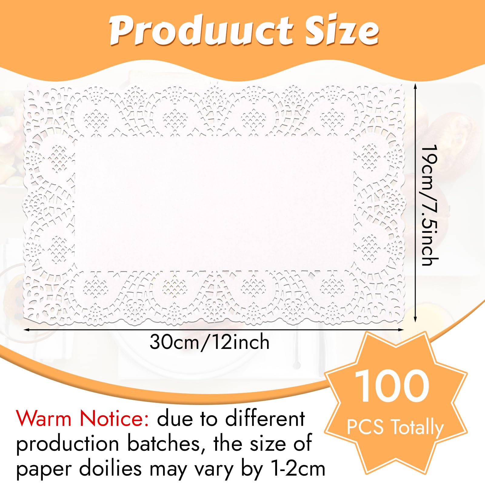 Svalor 100 Pieces Rectangle Paper Doilies, 7.5×12 Inch Doilies for Food, Disposable Lace Paper Doilies for Tables, Paper Placemats Bulk for Cakes Desserts Crafts (White)