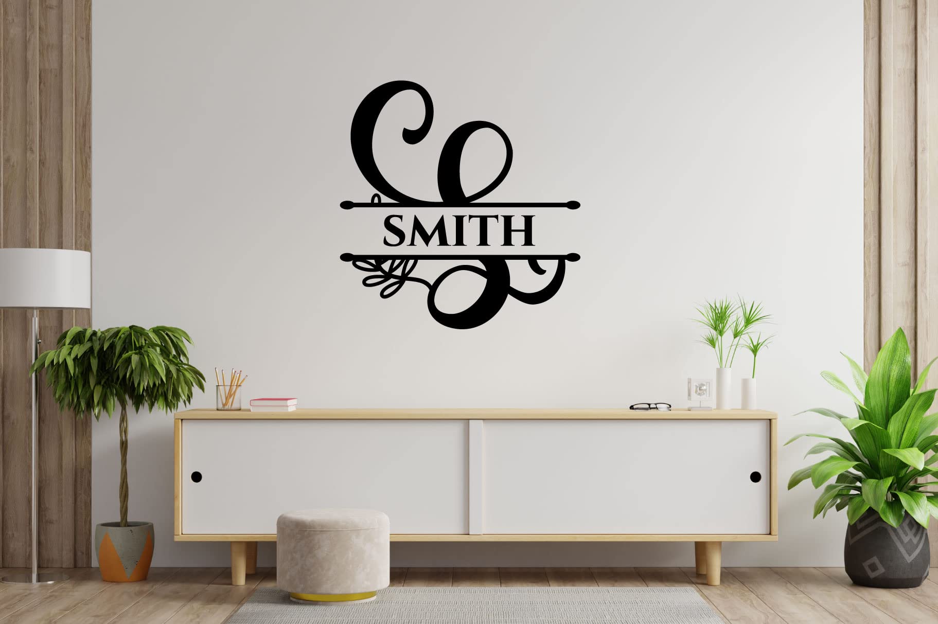 Personalized Vinyl Wall Decal - Monogram Initial with Last Name - Home Decor for Family Room, Nursery, Bedroom, or Wedding Decor - Beautiful Customized Letters - Removable Sticker