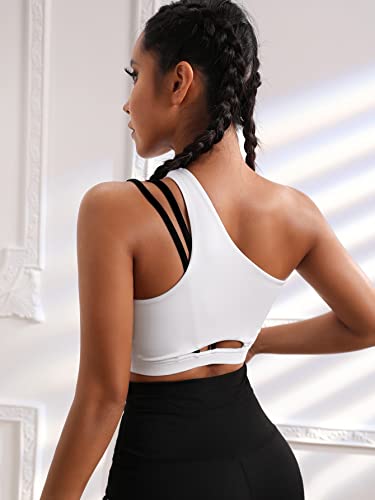 OYOANGLE Women's Criss Cross Sports Bra Padded Strappy Medium Support Workout Yoga Bra White Pure L