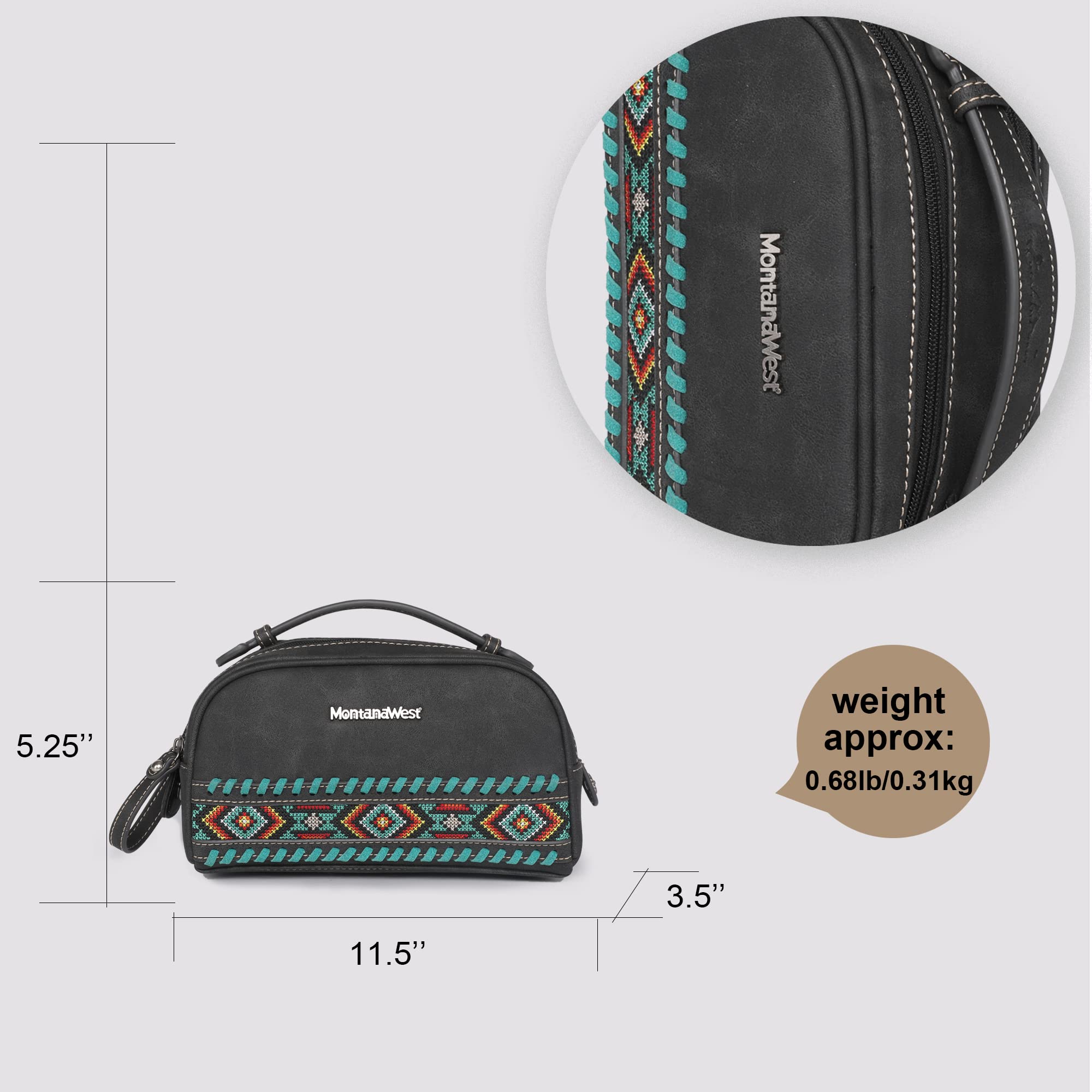 Montana West Aztec Embroidered Collection Western Purses Travel Pouch Cosmetic Organizer for Women MW1074-190BK