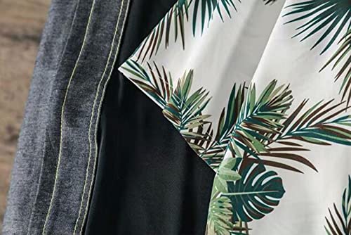 Men's Hawaiian Floral Shirts Cotton Button Down Tropical Holiday Beach Shirts with Pocket Dark Blue