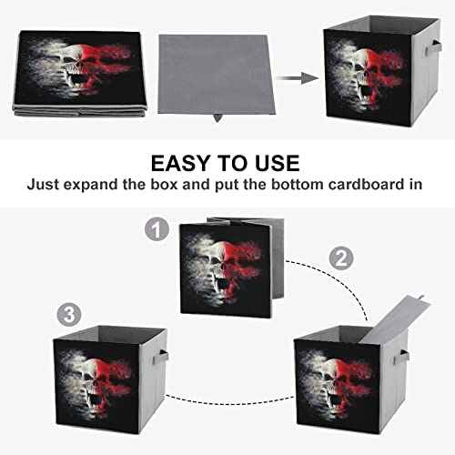 Screaming Demon Skull PU Leather Collapsible Storage Bins Canvas Cube Organizer Basket with Handles