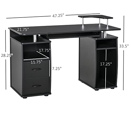 HOMCOM Multi-Function Computer Desk, Home Office Workstation with Keyboard Tray, Elevated Shelf, Sliding Scanner Shelf and CPU Stand, 47.25 x 21.75 Inch, White
