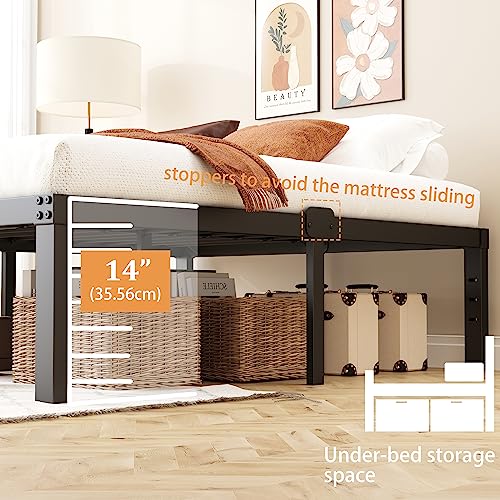 Sosain 14 inch Full Bed Frame Metal Platform Frame no Box Spring Needed,Black Heavy Duty Sturdy Steel,Easy Assembly,with Storage