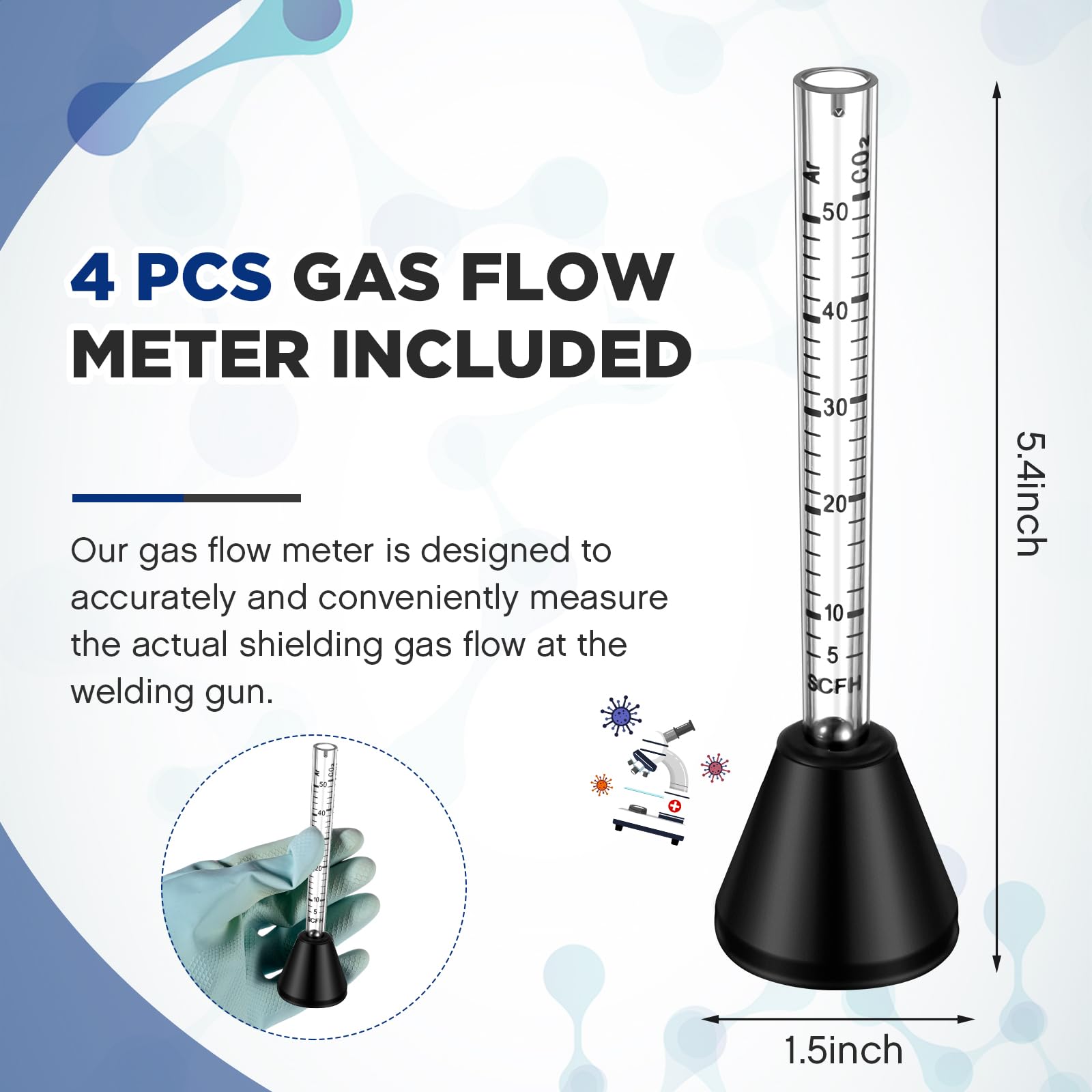Saysurey 4 Pcs Gas Flow Meter Tester Argon Flow Meter Argon CO2 Flowmeter for Mig Tig Welder Welding Accessories