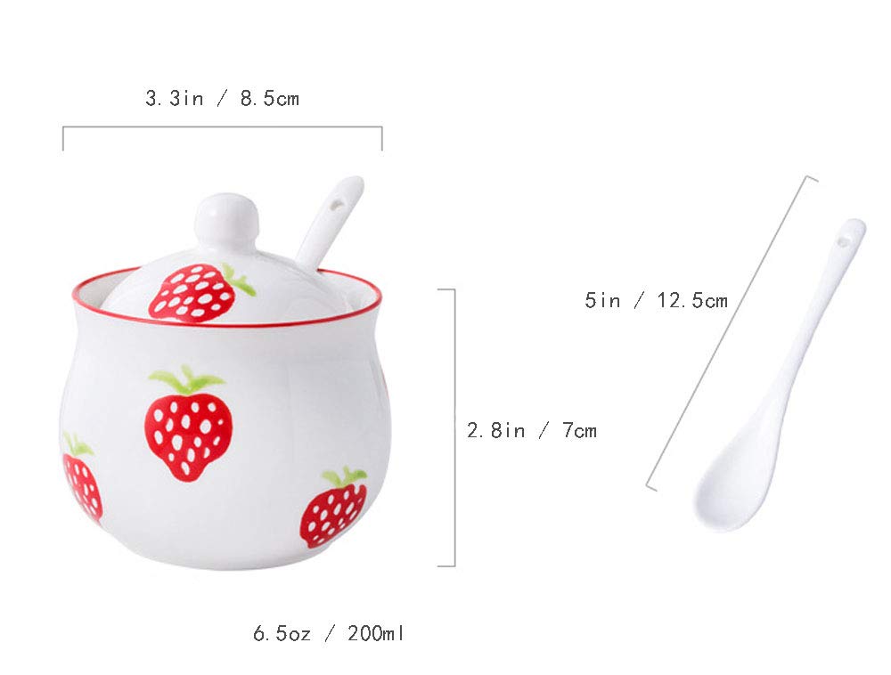 Mathew Hand-painted Strawberry Ceramic Seasoning Jar Condiment Pot Sugar Bowl with Lid and Spoon
