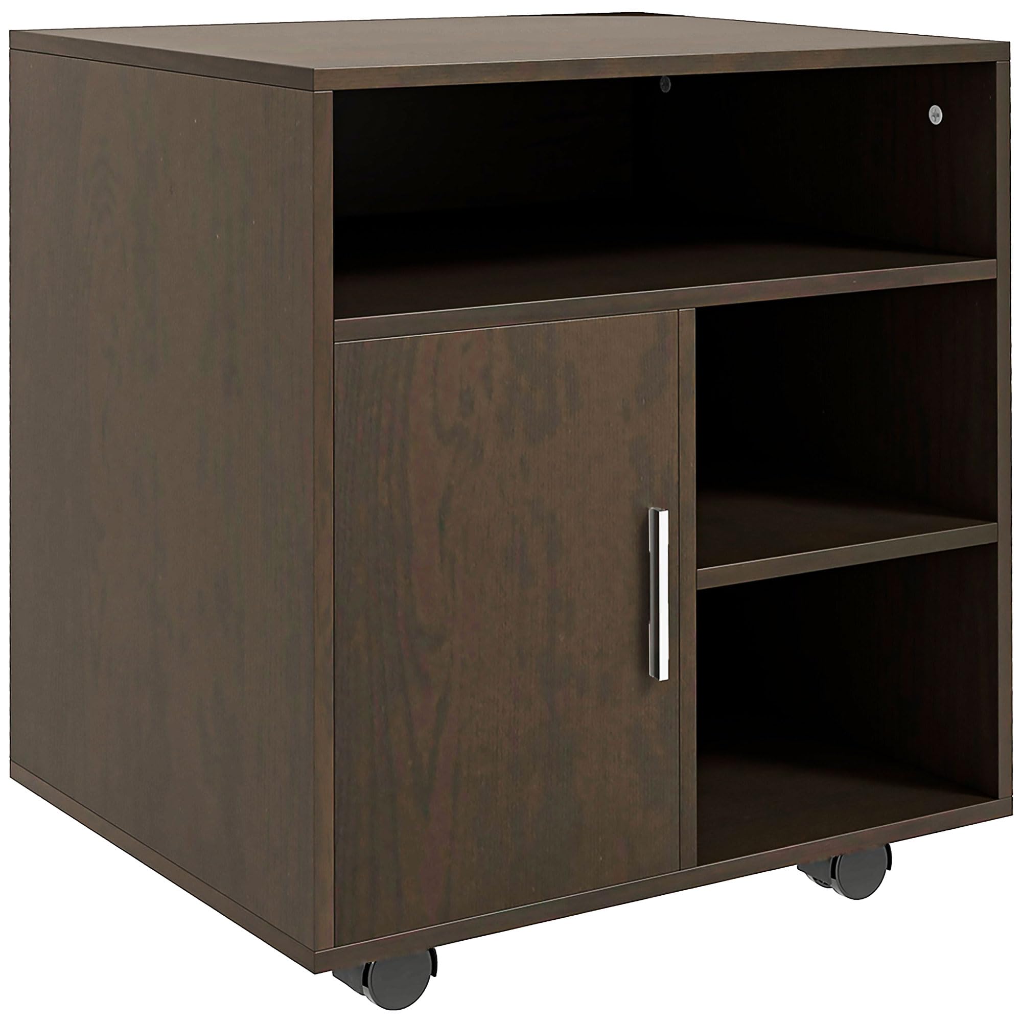 HOMCOM Printer Stand Multipurpose Moveable Filing Cabinet with Ample Inner Storage Space & 4 Easy-Rolling Wheels, Coffee