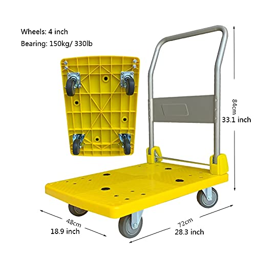Platform Trucks Platform Truck Folding Hand Cart with Metal Handle and Swivel Wheels Silent Moving for Luggage Household Travel Heavy Duty Load Platform Cart