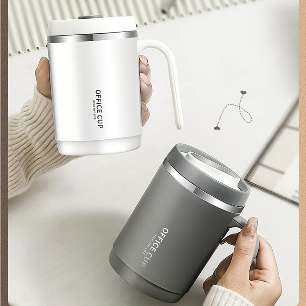 Livefunni Coffee Mug with Handle, 500ml Insulated Stainless Steel Coffee Travel Cup, Vacuum Reusable Coffee Cup with Lid, Keeping Warm & Cold (white)