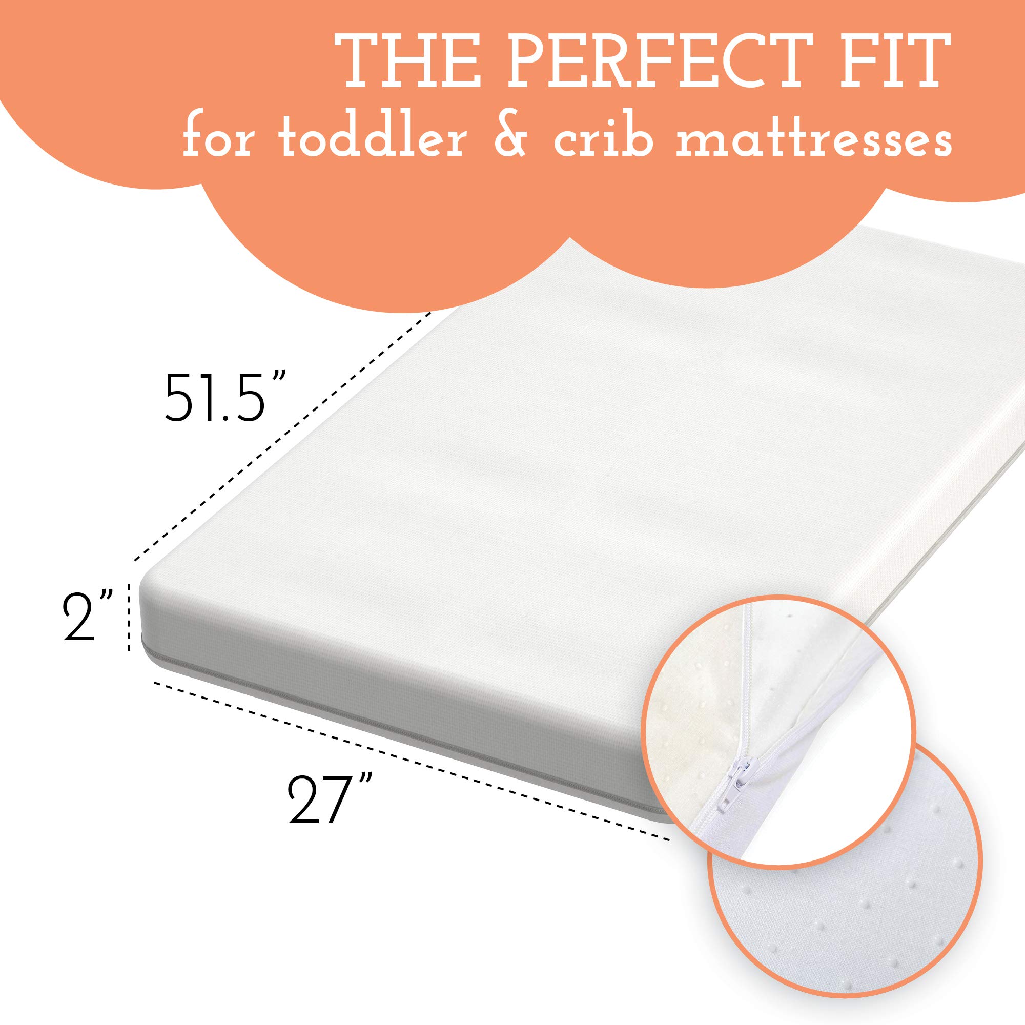 Little Sleepy Head Waterproof Crib Mattress Pad, 2” Ventilated Soft Memory Foam Topper for Toddler Bed Mattress or Crib Padding, Removable Washable Non-Slip Cover