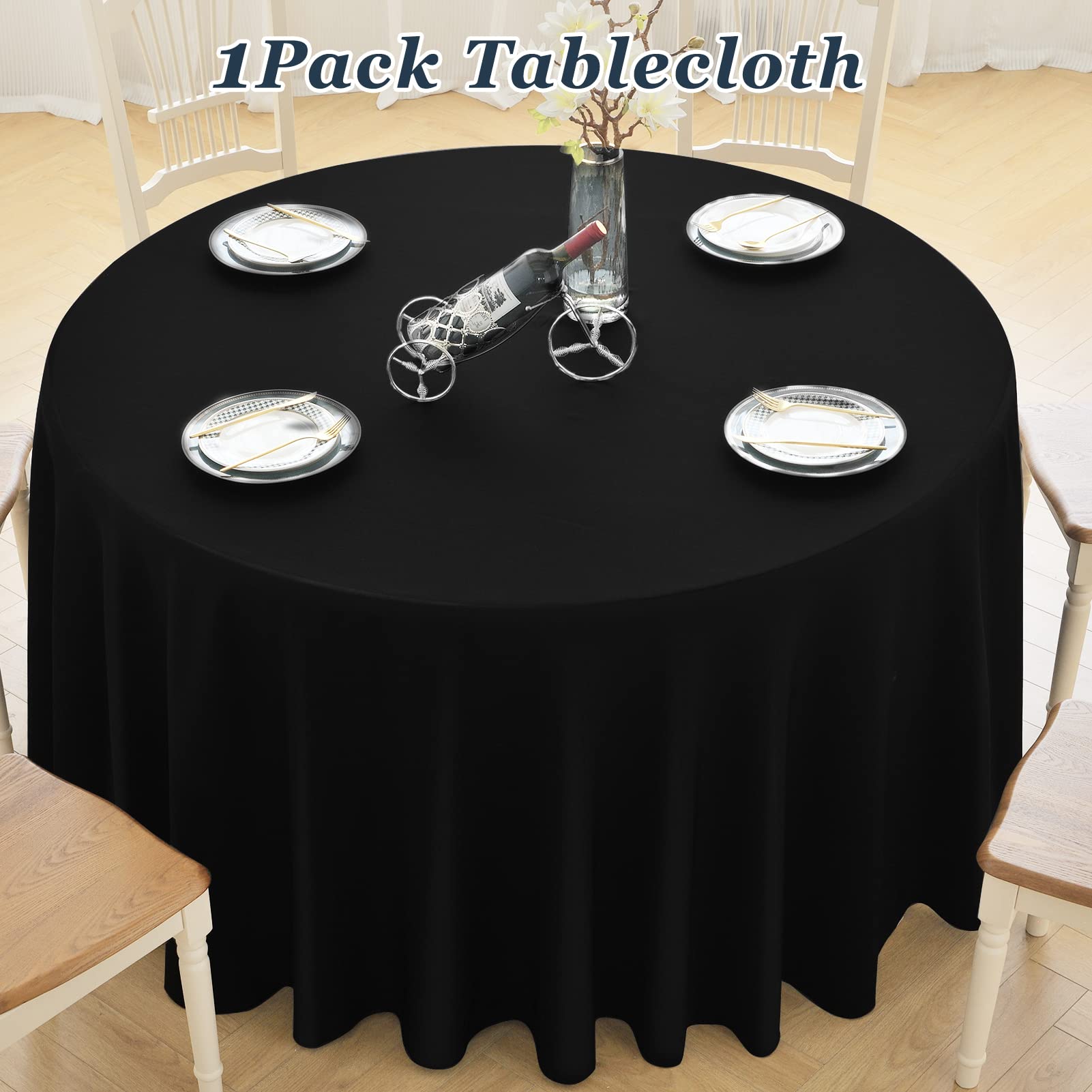 LEQEE Round Tablecloth,120inch Stain and Wrinkle Resistant Polyester Table Cloth,Decorative Fabric Table Cover for Kitchen,Dinning,Party,Wedding Round(Black)