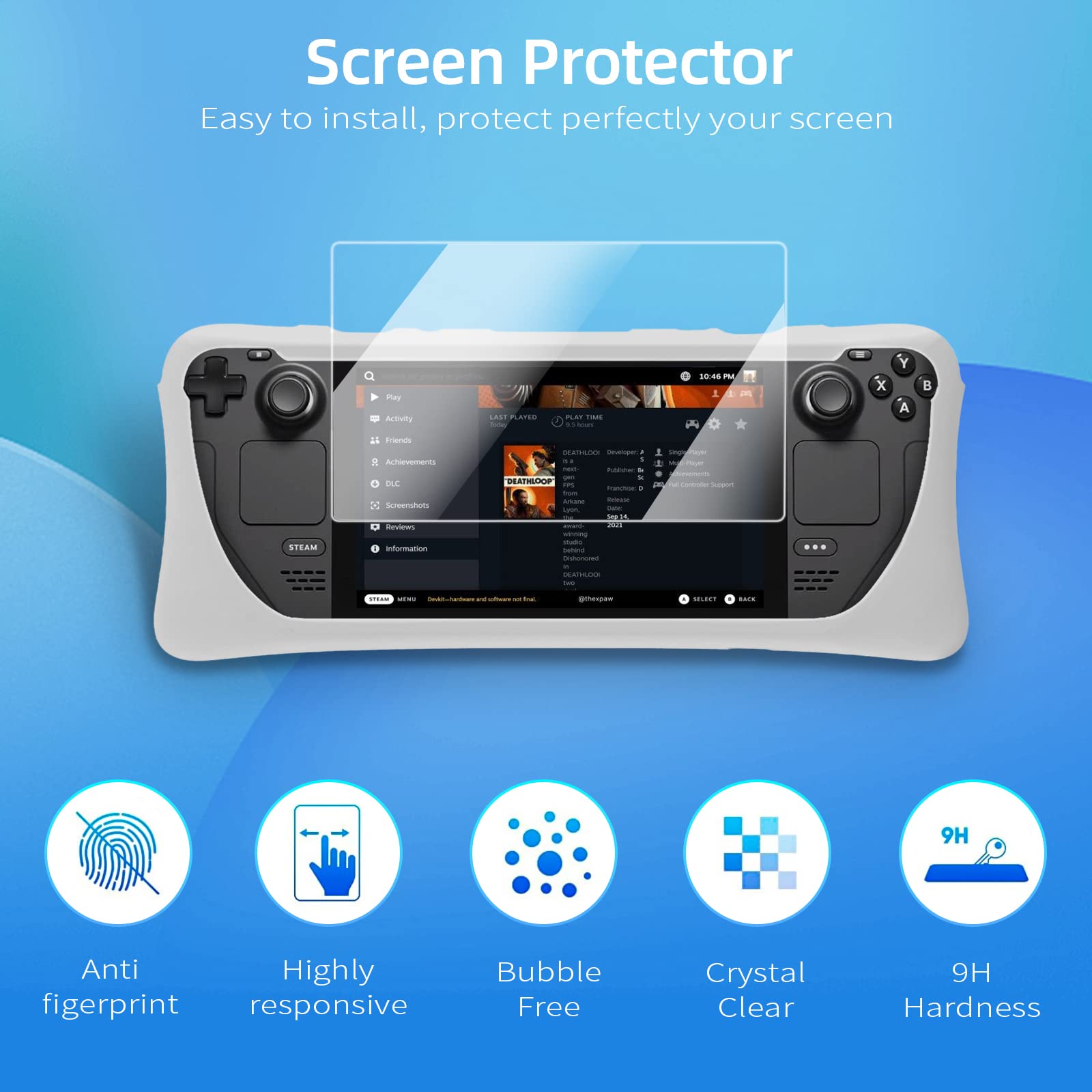 OFFCURVE Case for Steam Deck, Silicone Cover Case with Screen Protector & 2 Pairs Thumb Grips for Vavle Steam Deck Skin Shock-Absorption, Non-Slip and Anti-Scratch Design Steam Deck Accessories, White