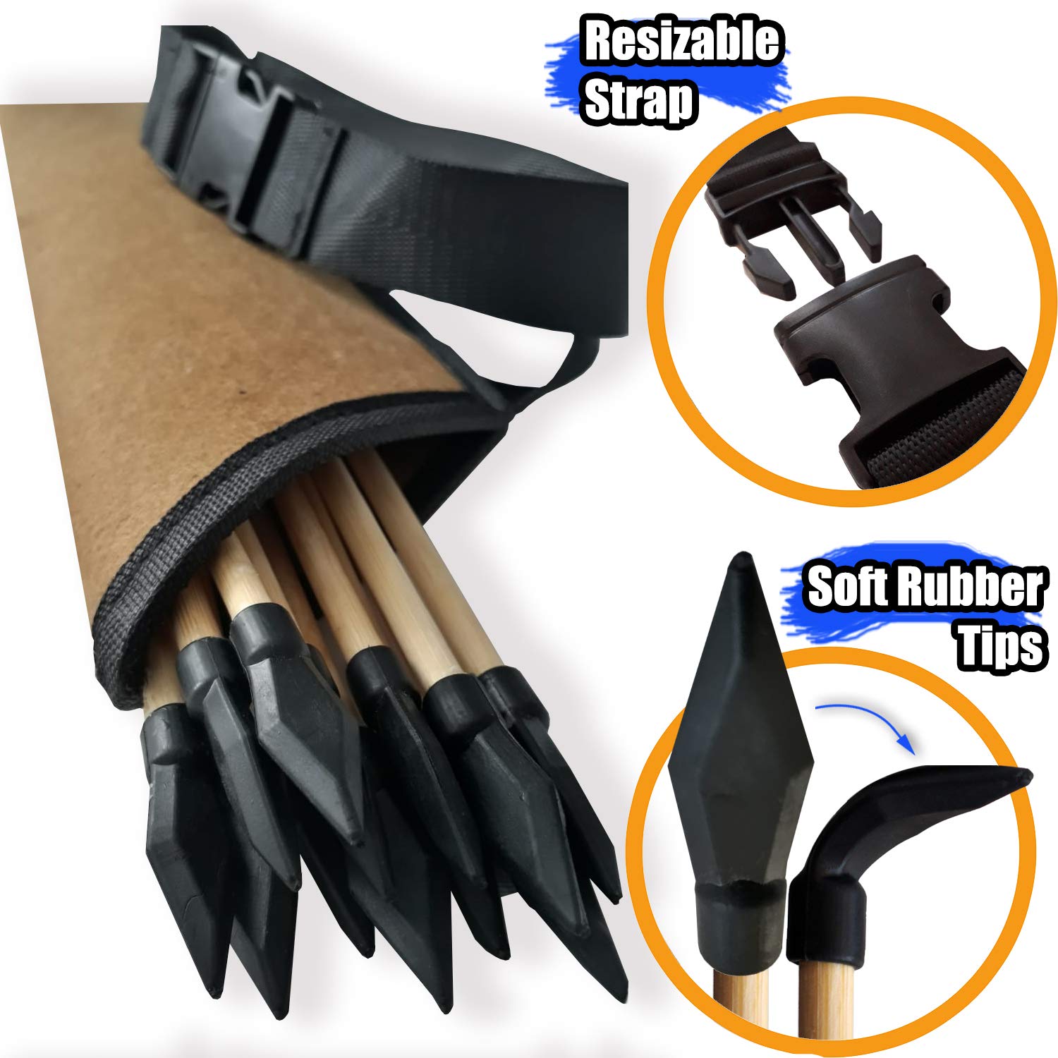 KNIDOSE 12 Pcs Safety Archery Target Arrows with Quiver - 18 Inch Handmade Wooden Arrows for Kids and Beginners | Soft Rubber Tips