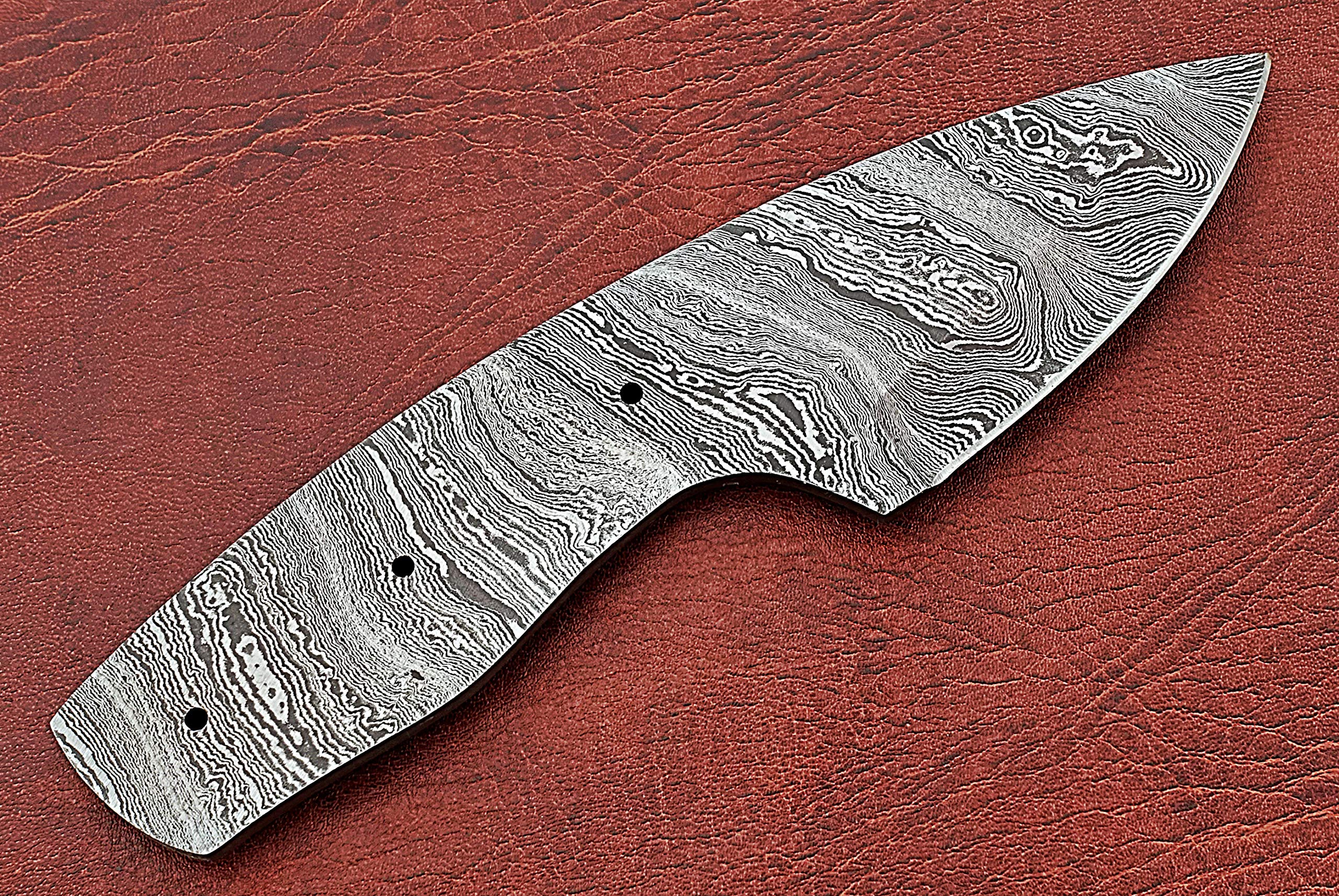 Knife Making Supplies Damascus Steel Blank Blade 6.5 inches Long Hand Forged Compact Skinning Knife, Spear Point Blade Pocket Knife with 3 Pin Hole, 2.5 inches Cutting Edge, 3.5" Scale Space