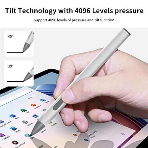 SSS·GRGB Stylus Pen for Microsoft Surface Pro9/8/X/7/6/5/4/3 Surface Go 3/2/1 Surface 3/Laptop/Studio/Book 4/3/2/1 with 4096 Tilt Pressure Palm Rejection Magnetic Attachment Rechargeable, Silver