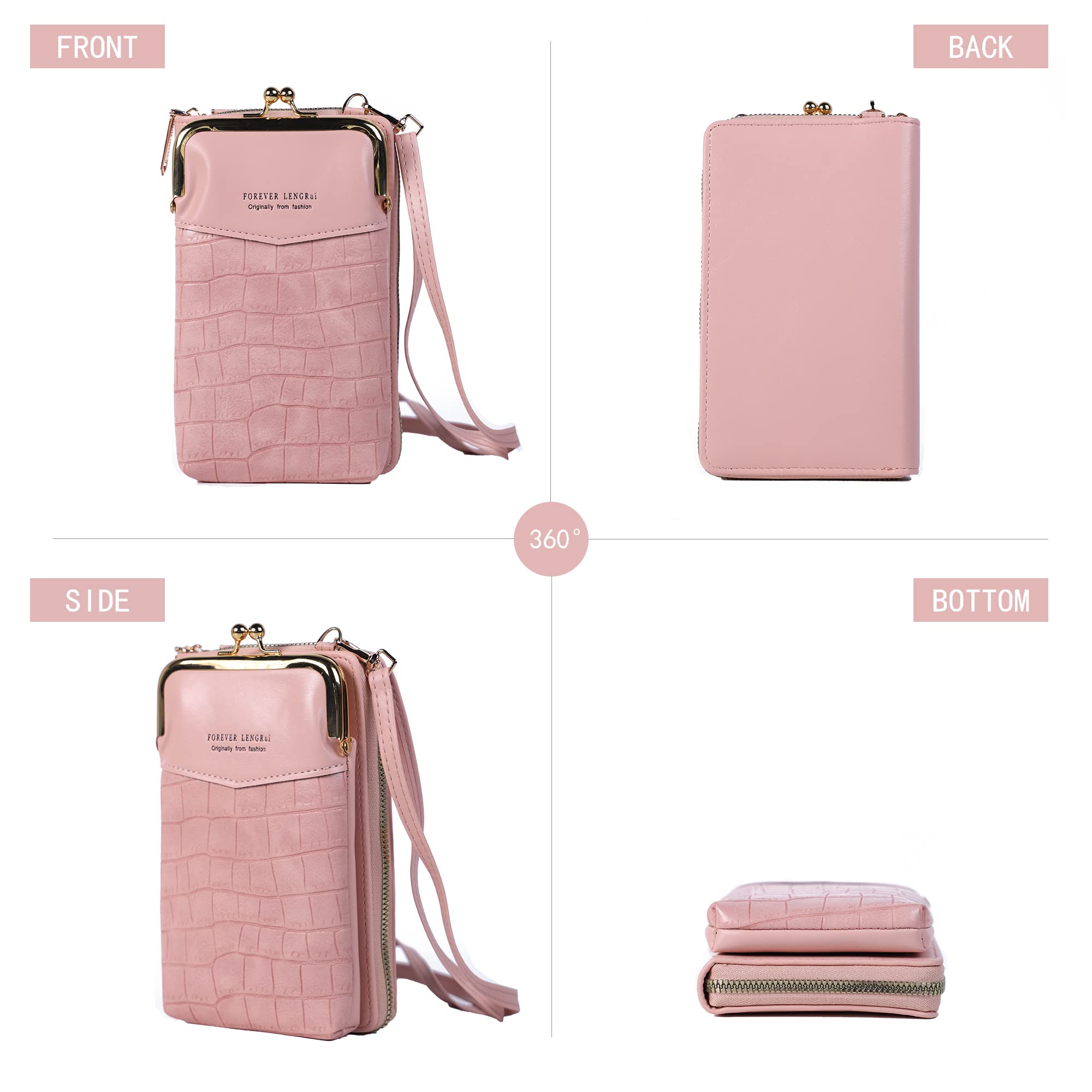Mei Gu Dong Fashionable Women'S Small Crossbody Bag, Leather Phone Wallet(Pink)
