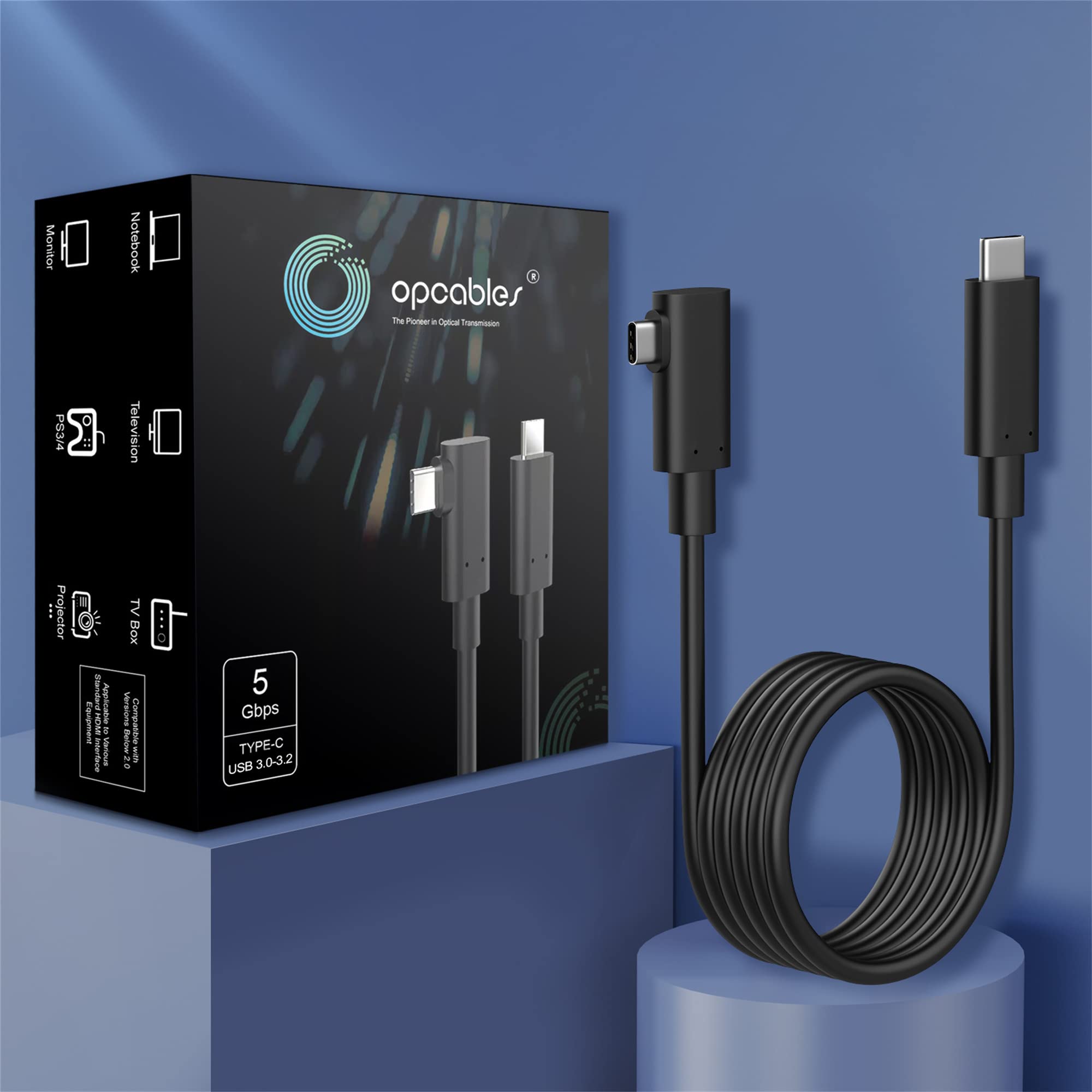 Opcables Quest 2 Link Cable Fiber Optic Cable, USB 3.2 Gen1 USB C to C 5Gbps High Speed Data Transfer Professional Accessories Quest 2 Link Cable for Oculus Quest 2 Valentines Gifts(65.6FT)