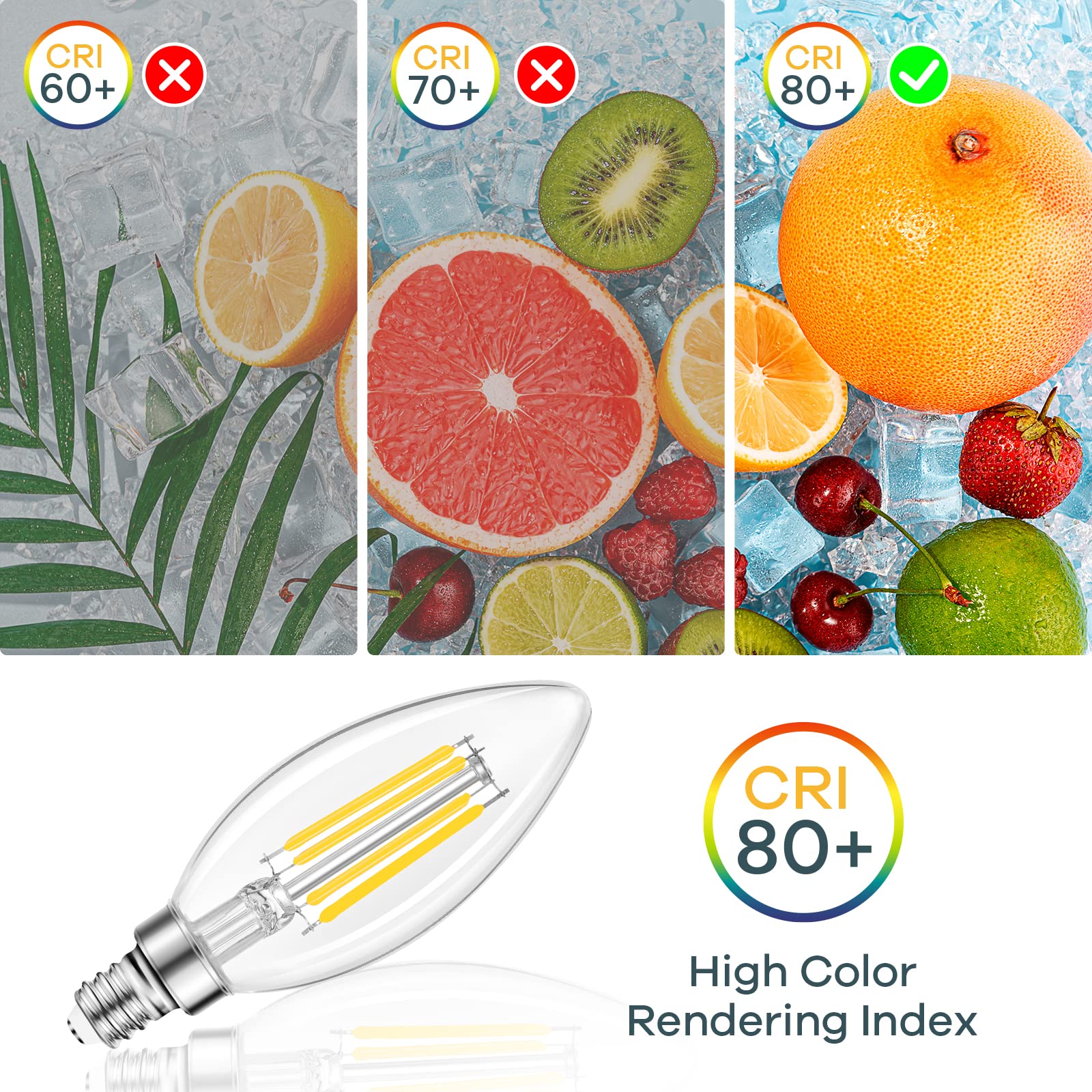 Linkind E12 Candelabra LED Light Bulbs 60W Equivalent, B11 Dimmable Chandelier Light Bulbs, 4.5W Clear Glass Vintage Edison Filament Candle Bulbs, Soft White 2700K 500lm, Ceiling Fan Bulb, 6 Packs