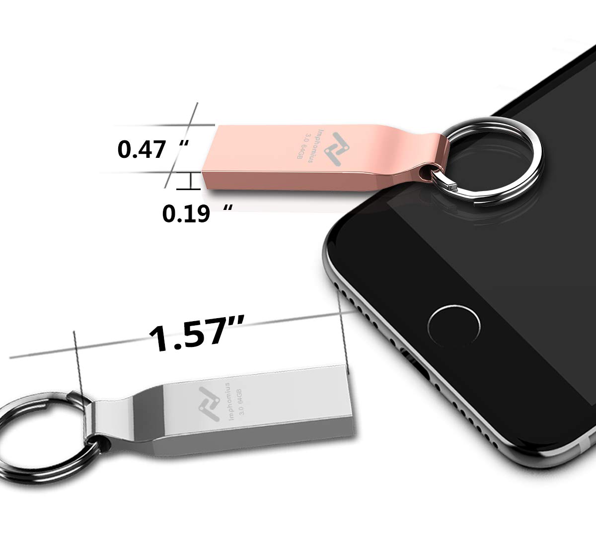 Imphomius 64GB USB 3.0 Flash Drive 2 Pack Metal Thumb Drive with Keychain 64 GB Waterproof Jump Drive 2Pack Memory Sticks for Computer/ Laptop Storage Backup (Rose Gold/ Silver)