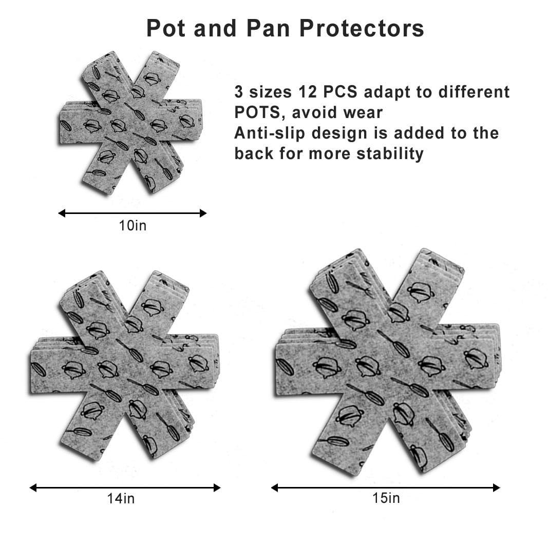 Pot and Pan Protectors 12 Pcs (10" 14" 15"), Pan Protectors for Stacking, Pots and Pans Dividers, Avoid Scratching Cookware Protectors