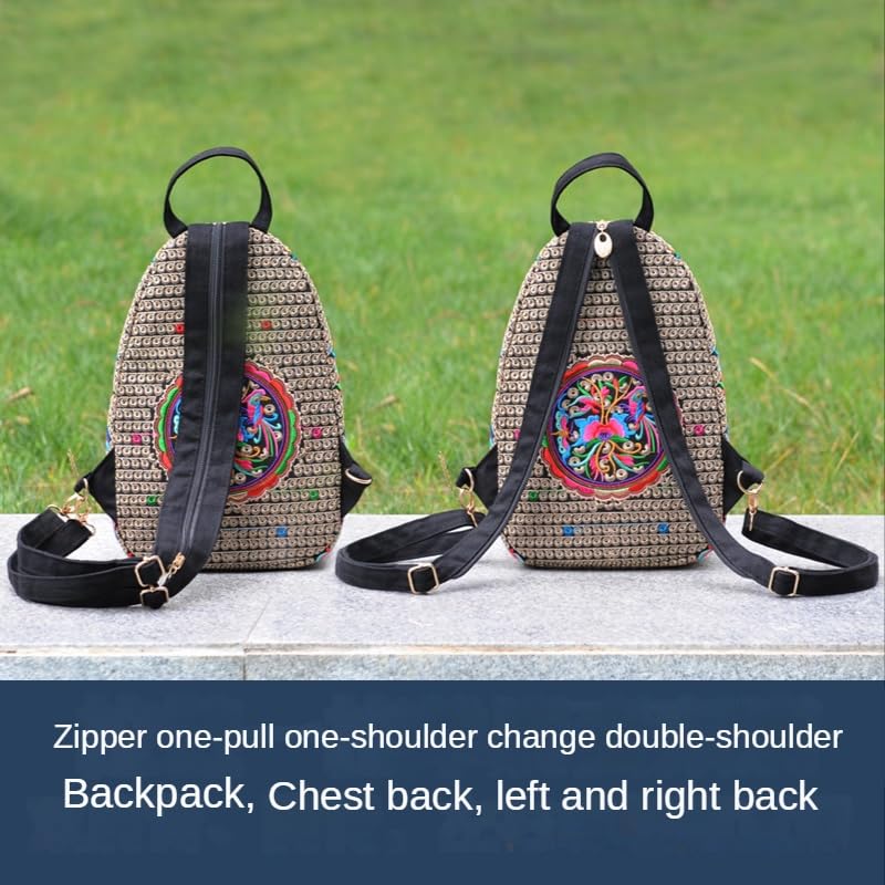 Kteubro Women's Mini Embroidery Backpack, Backpack With Detachable Strap, Multifunction Single Strap Chest Bag