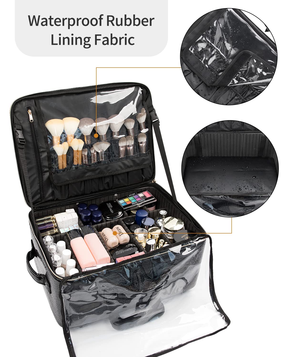 OCHEAL Extra Large Makeup Case, 20" Carry On Makeup Train Case for Makeup Artist, Travel Cosmetic Case Organizer Bag Rolling Trolley Storage Box with Two Sets Adjustable Dividers 360 Degree Wheels