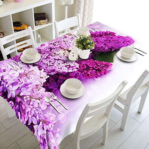 MLQL European 3D Tablecloth Purple Lavender Flower Pattern Washable Fabric Rectangular Table Cover Wedding Decoration A3 140x210cm