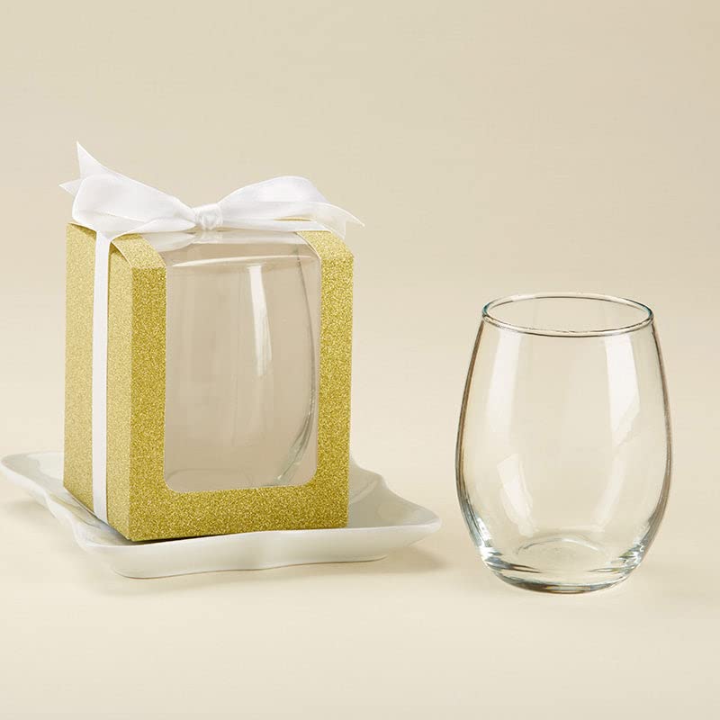 Kate Aspen 9 oz. Personalized Stemless Wine Glass - 36pcs/Silver - Custom Wedding Favors and Bridal Shower Party Favors with Customized Designs Text Lines