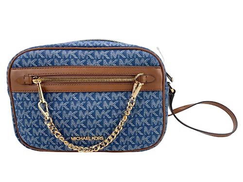 Michael Kors Jet Set East West Denim Signature Zip Chain Crossbody Bag Women's Purse