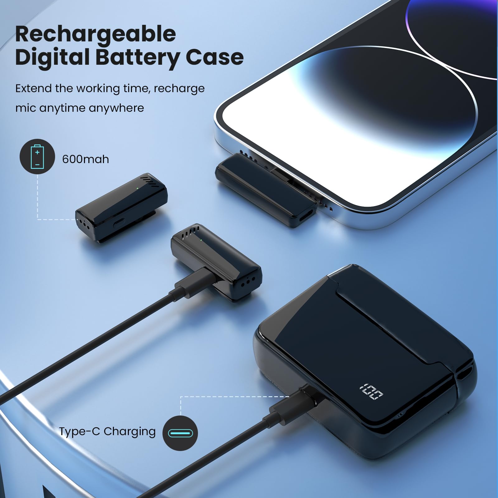 KESTERRA 2 Wireless Lavalier Microphones with Charging Case, Plug-Play Wireless Microphone for iPhone iPad, Noise Reduction, iPhone Microphone for Video Recording, YouTube, TikTok, Facebook, Vlog