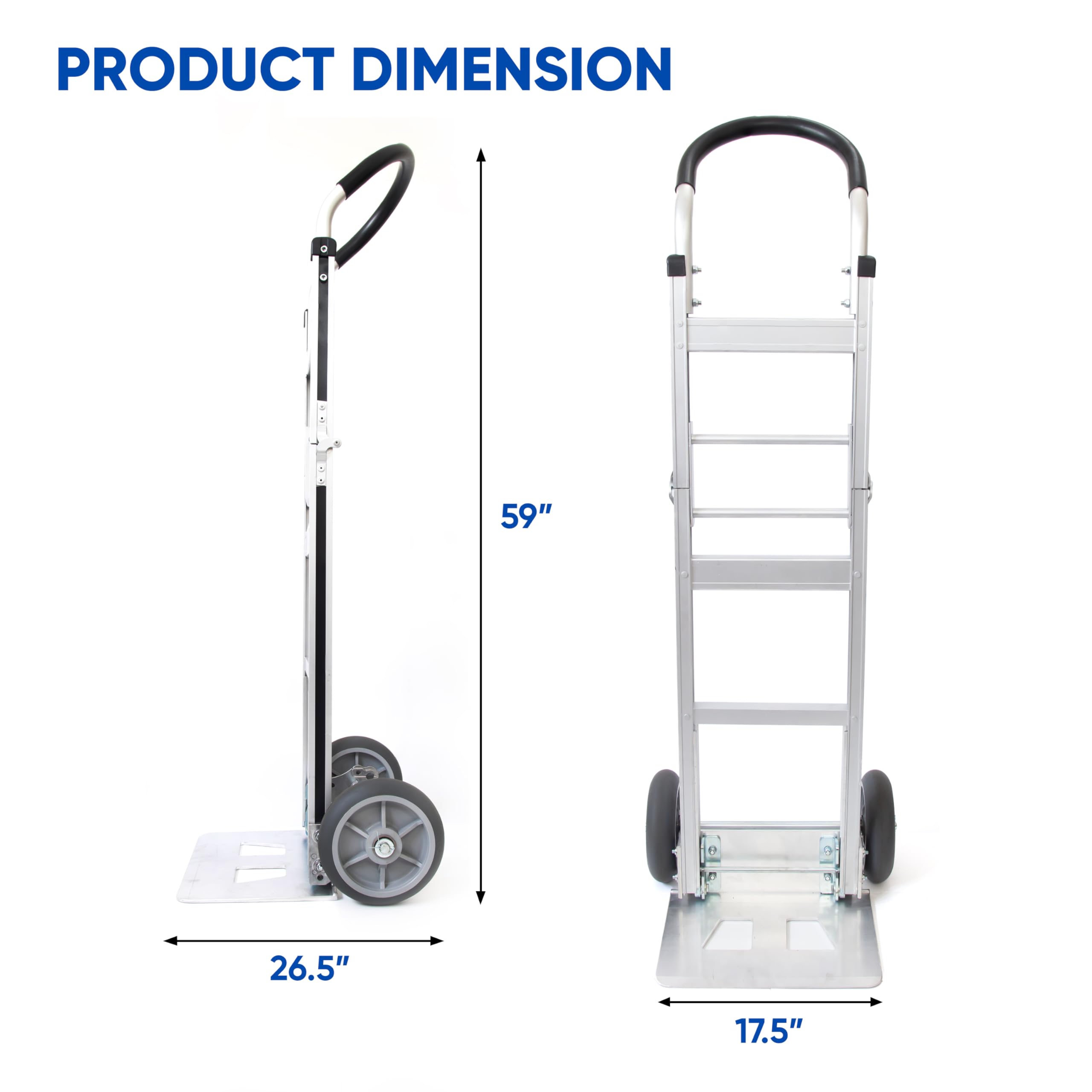 Olympia Tools 500LB Aluminum Appliance Folding Hand Truck - Foldable Heavy Duty Moving Furniture Dolly Cart with 2-Wheels 8" TPR & Ergonomic Handle - Light Weight Trolley Hand Trucks for Moving