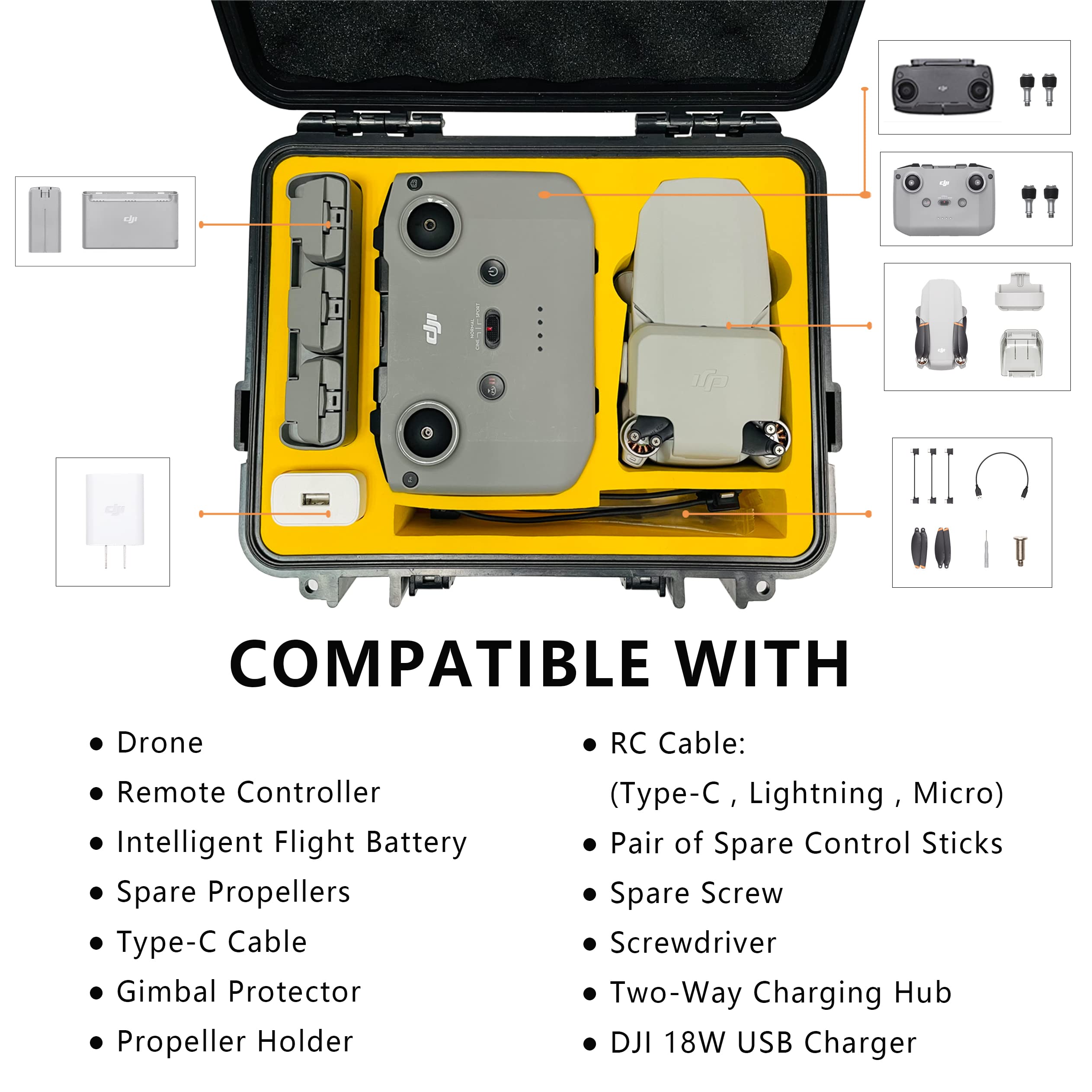 judunmsk Waterproof Hard Case for DJI Mini 2SE / Mini 2,Compact Portable Carrying Case for Mavic Mini 2 SE/Mini 2 Fly More Combo,DJI Mini 2 SE/Mini 2 Accessories